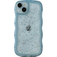 for iPhone 15 Case 6.1", Curly Wave Design Transparent Bling Glitter ...
