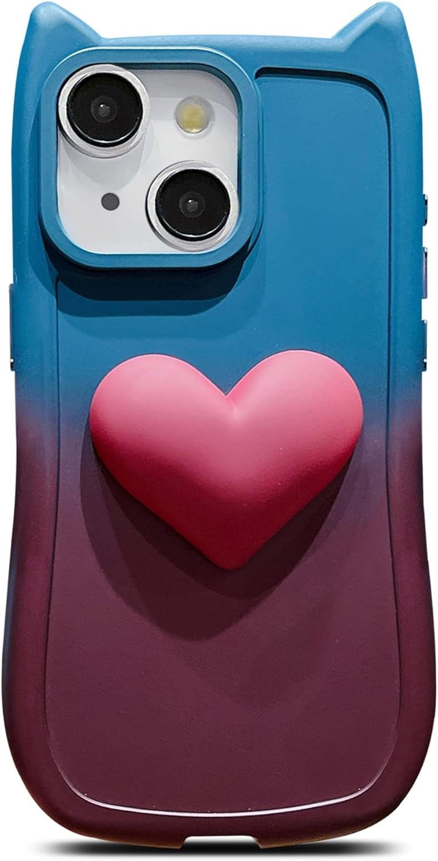 for iPhone 15 Case 6.1" for Women Cute 3D Love Heart Kawaii Cat Ear ...