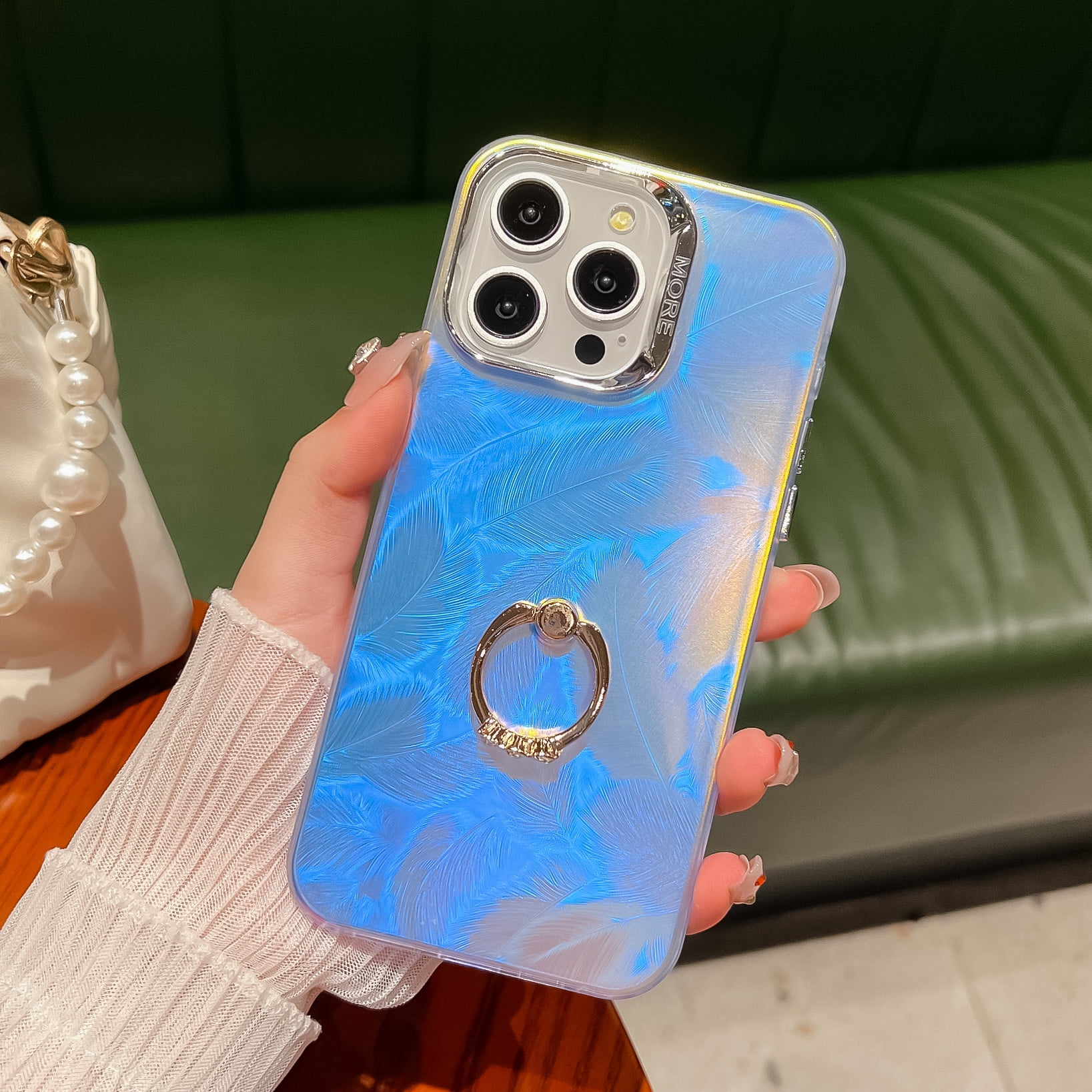 for iPhone 15 Electroplated Laser Frosted Phone Case, Luxury Finger ...