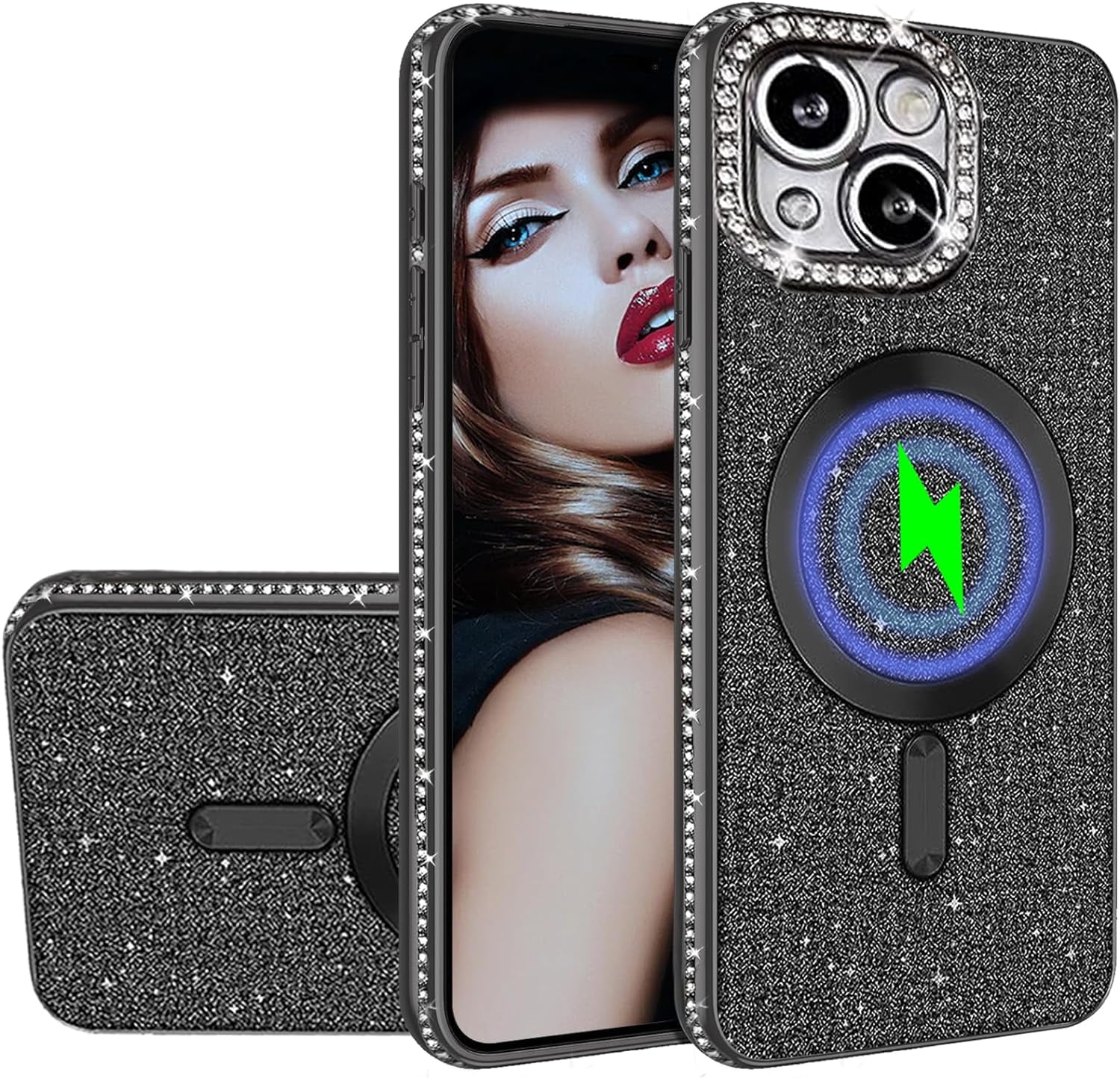 for iPhone 15 Glitter Case with Camera Lens Protector, Slim TPU Clear ...
