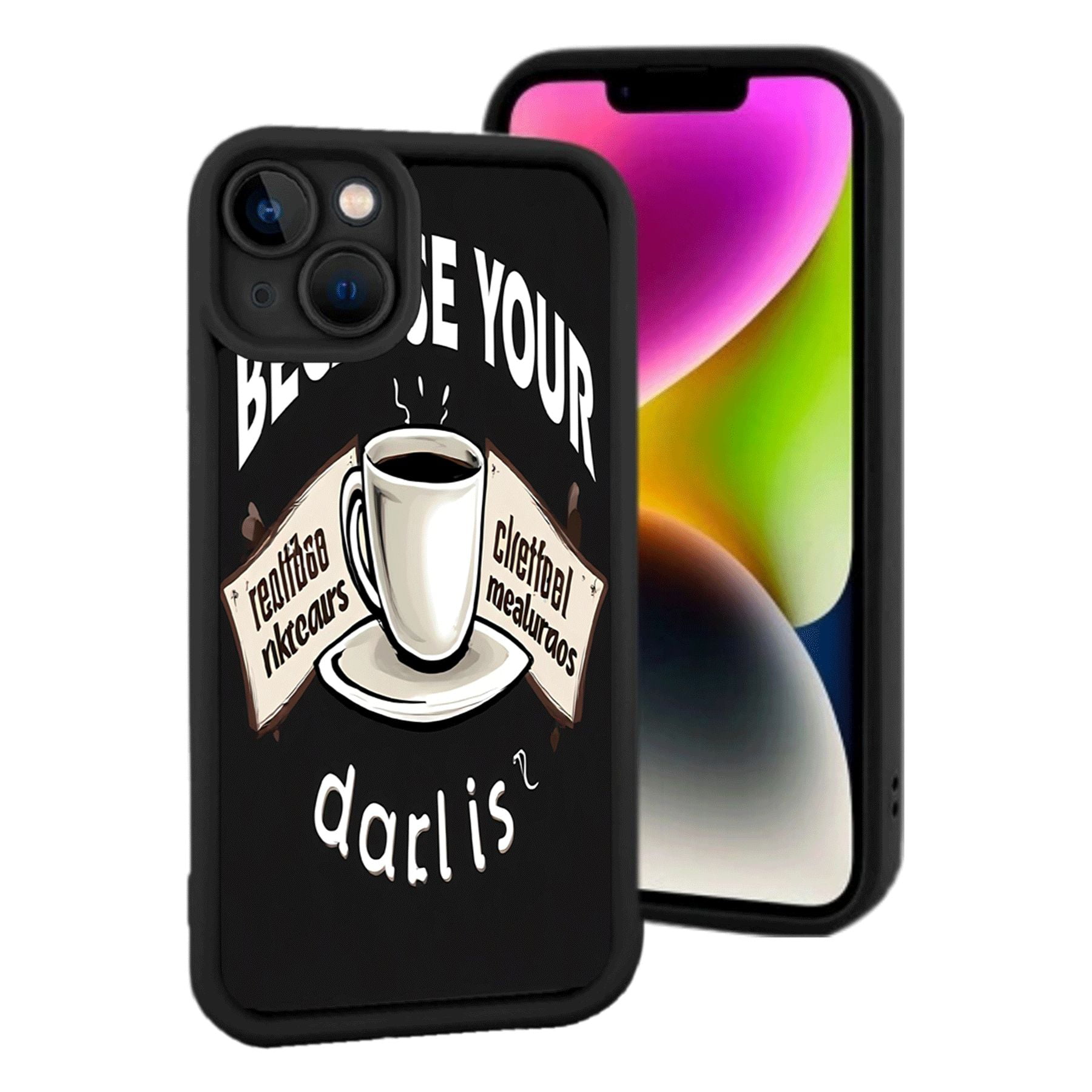 iPhone 15 Lightweight Case - Black Background with White Coffee Cup ...