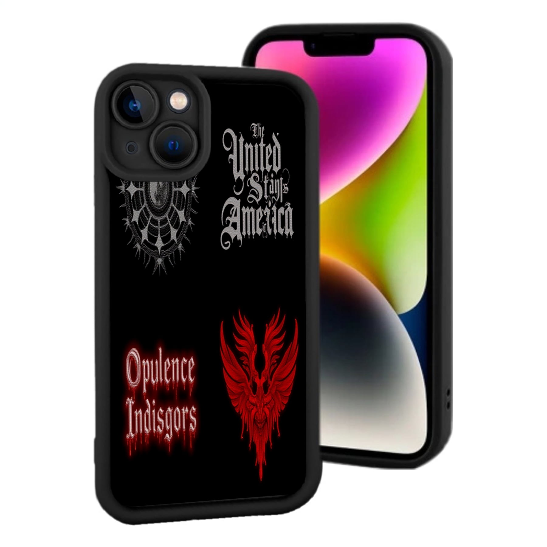 iPhone 15 Lightweight Case - Black with Intricate White Floral Pattern ...