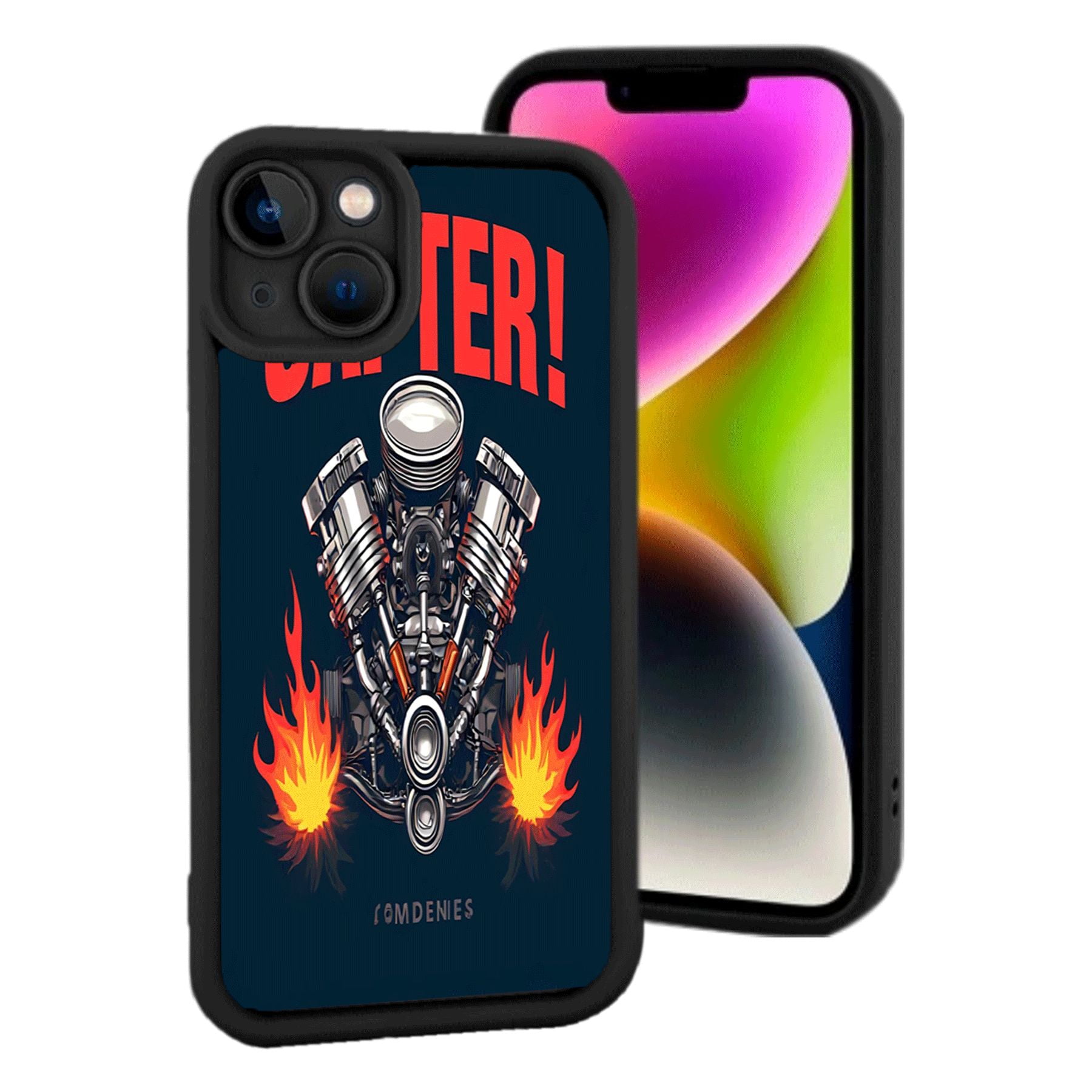 iPhone 15 Lightweight Case - Bold Motorcycle Engine with Flames ...