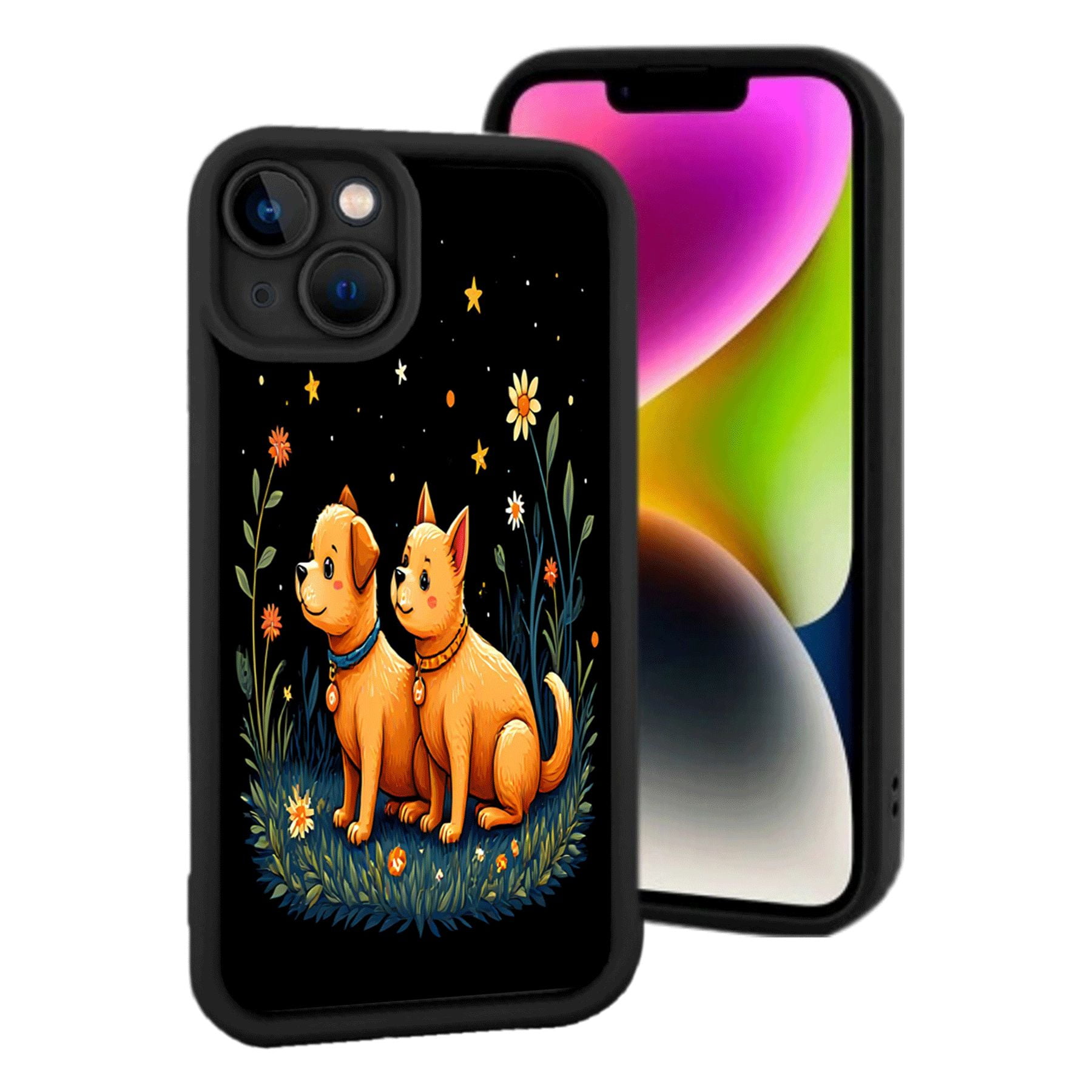 iPhone 15 Lightweight Case - Cartoon Dogs on Grass with Colorful ...