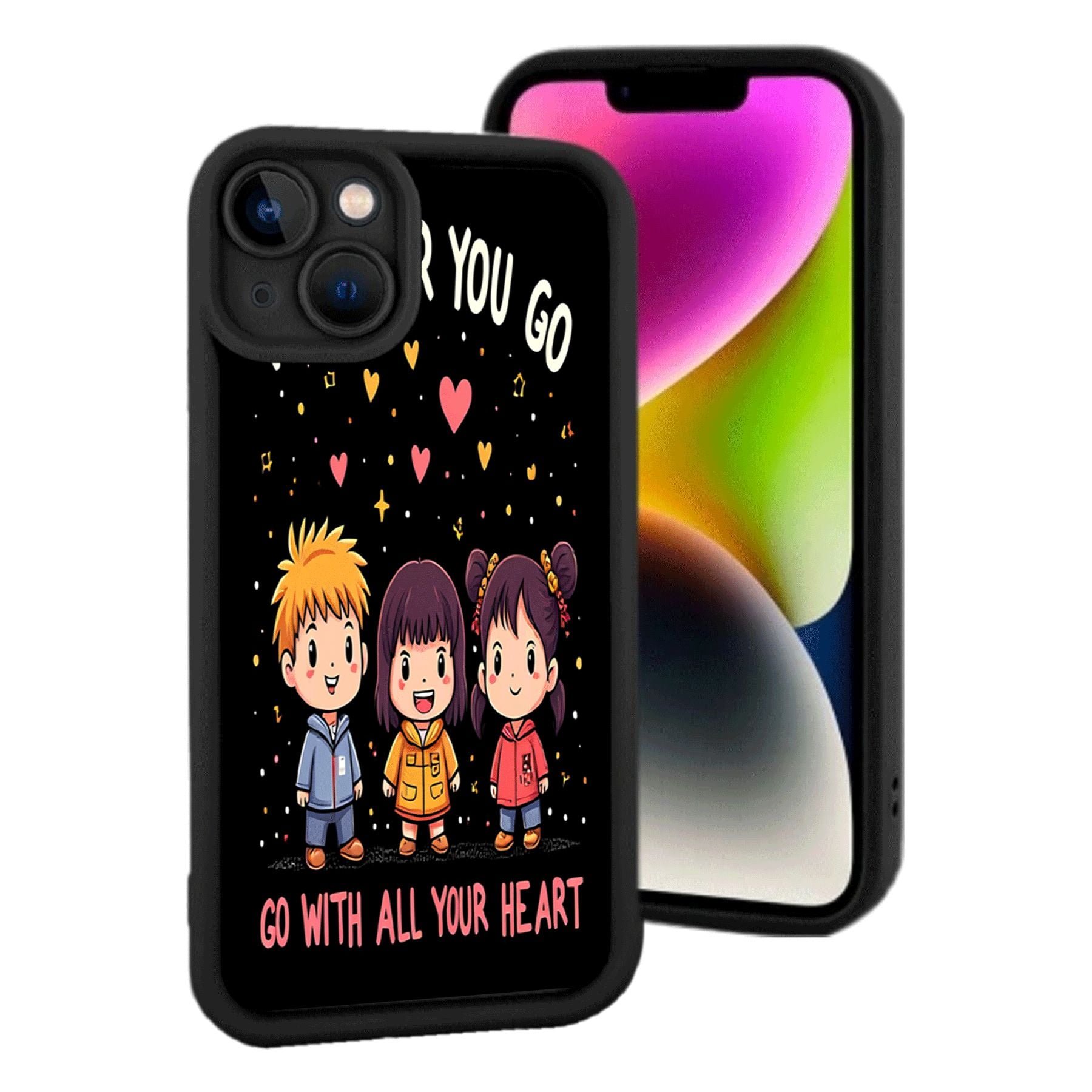 iPhone 15 Lightweight Case - Colorful Cartoon Characters with Hearts ...