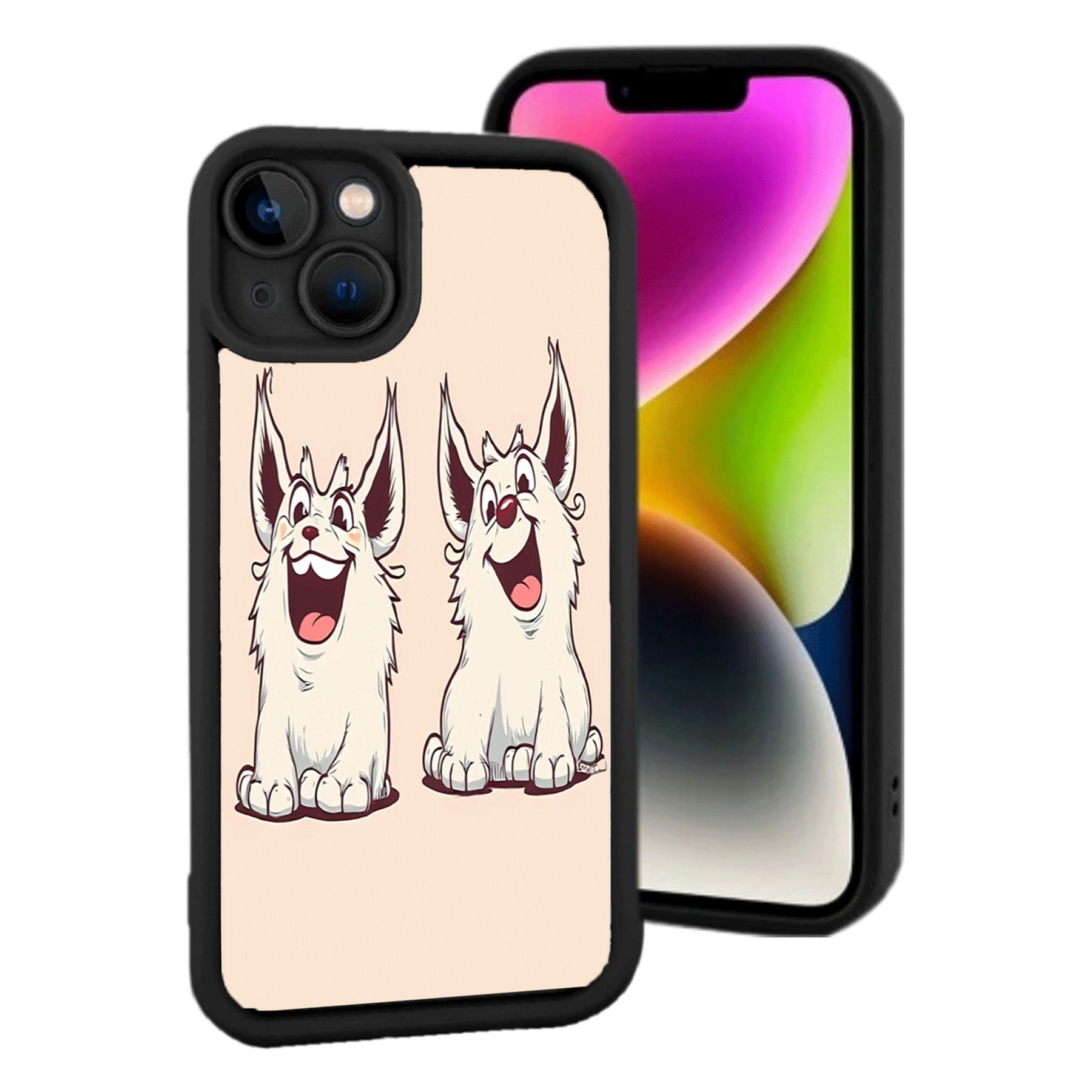 iPhone 15 Lightweight Case - Cute Cartoon Rabbits Design Black Border ...