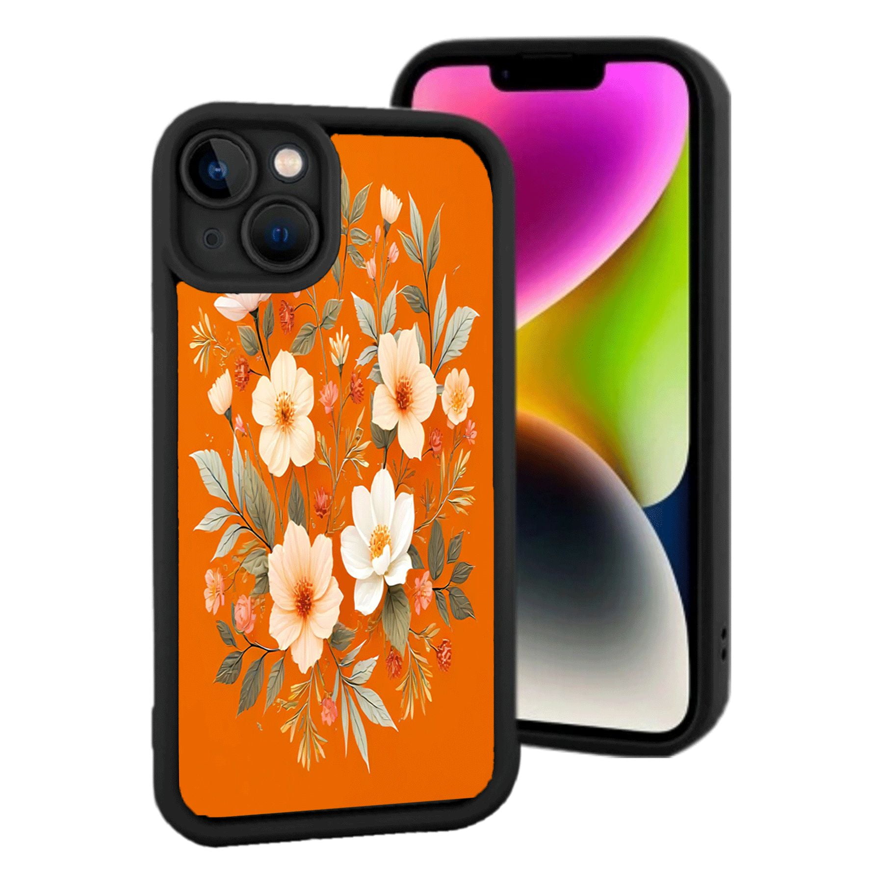 iPhone 15 Lightweight Case - Floral Design with White & Peach Flowers ...