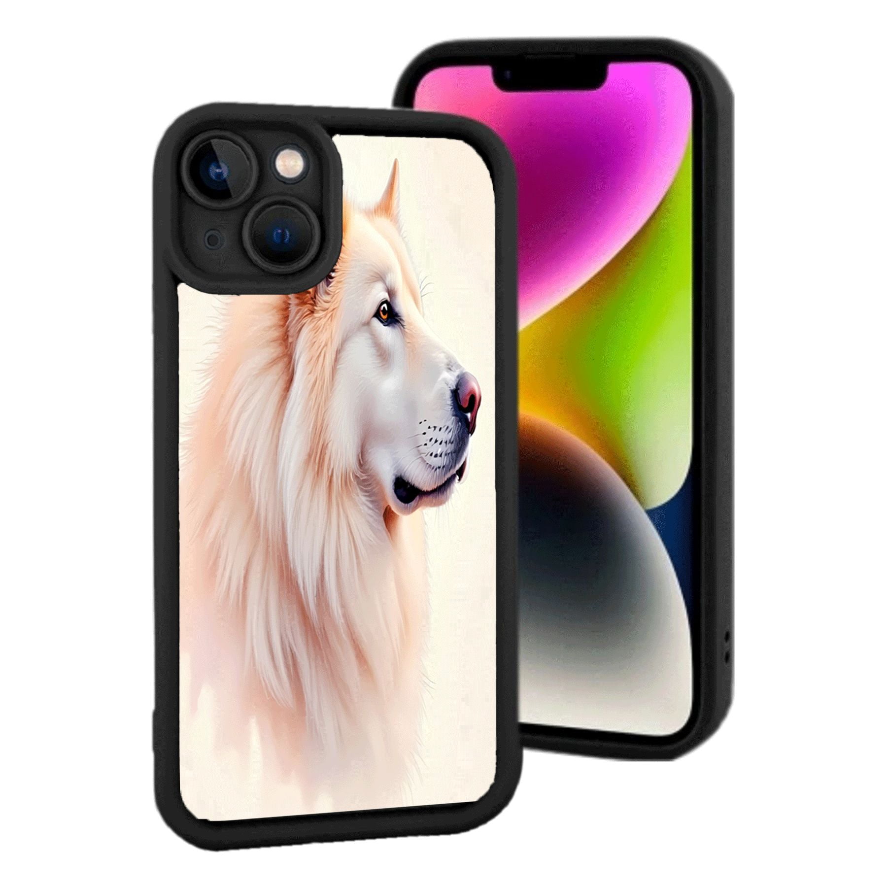 iPhone 15 Lightweight Case - Fluffy Dog Head Illustration Yellowing ...