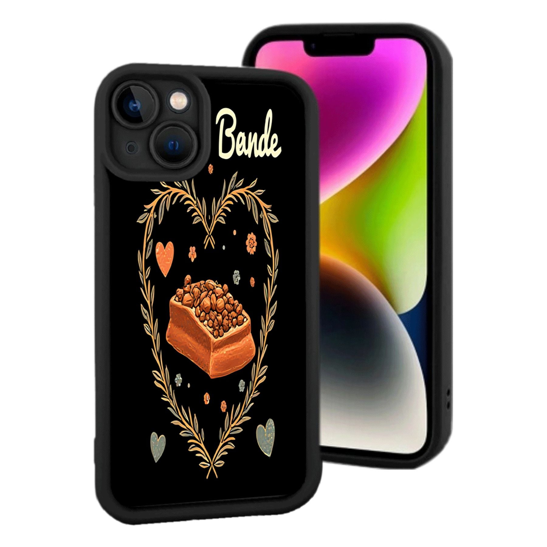 iPhone 15 Lightweight Case - Heart Design with Golden Outline Bread ...