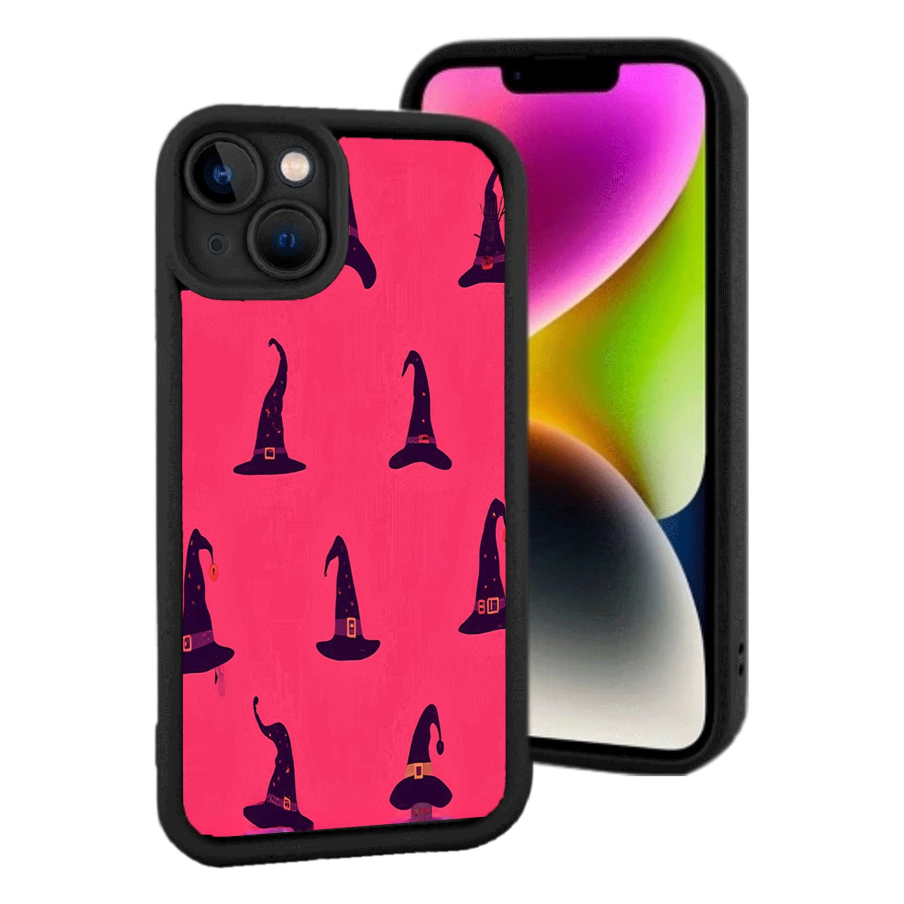 iPhone 15 Lightweight Case - Pink Background with Dark Purple Witch ...