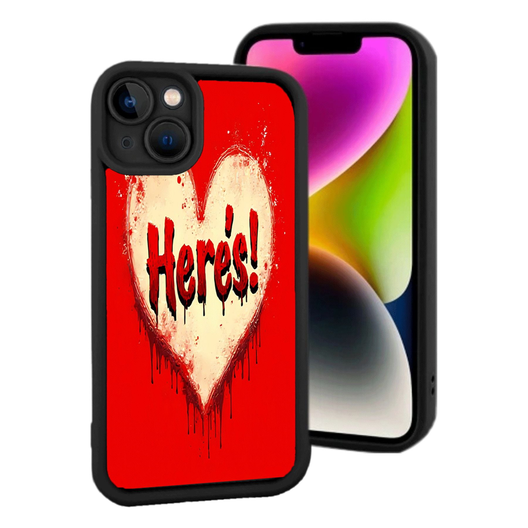 iPhone 15 Lightweight Case - Red Heart Design with Dripping ' Here ' s ...