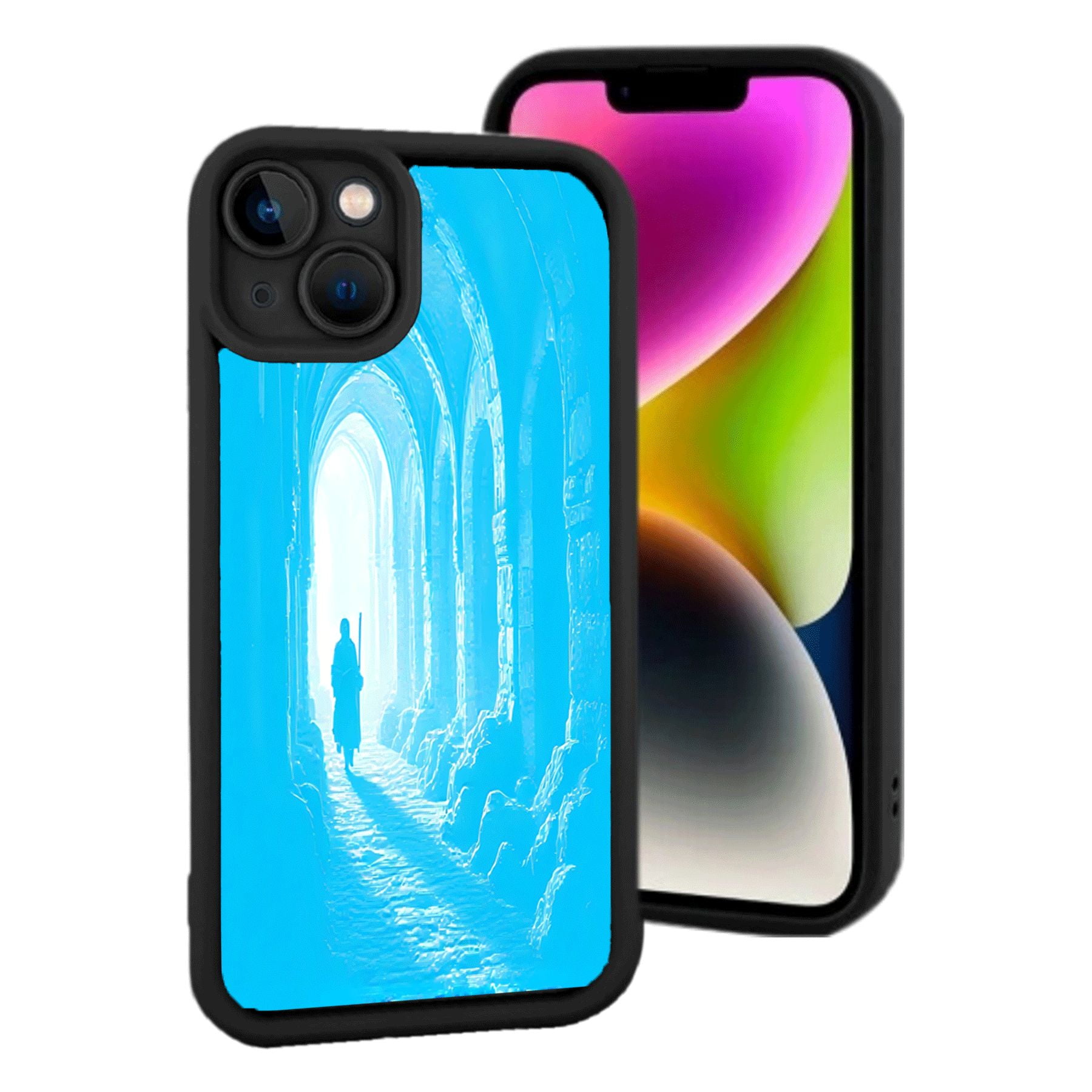 iPhone 15 Lightweight Case - Vivid Blue Corridor Design with Silhouette Yellowing Resistant ...