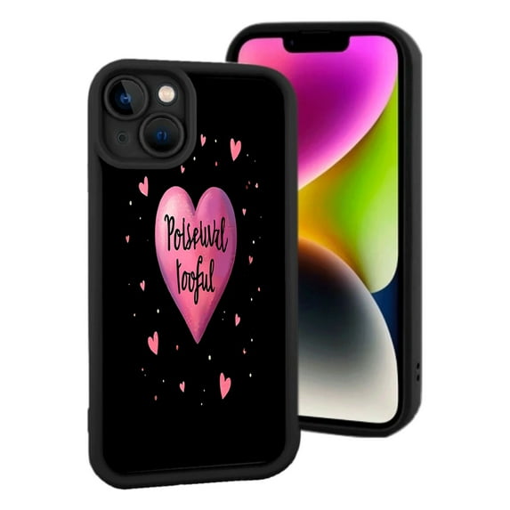 iPhone 15 Lightweight Phone Case - Black Background with Pink Heart ...