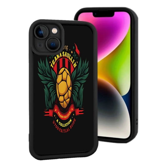 iPhone 15 Lightweight Phone Case - Black with Golden Soccer Ball Design ...