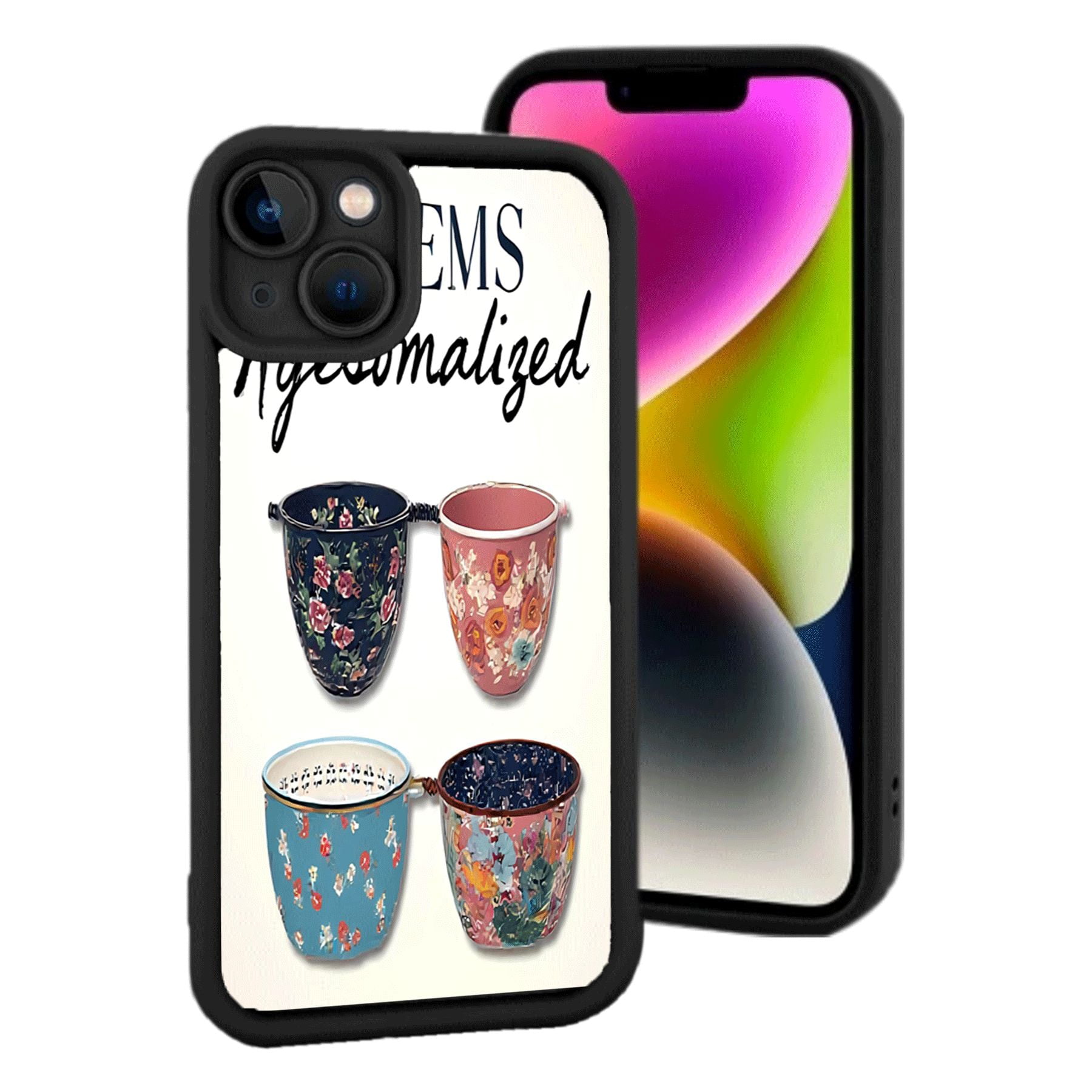 iPhone 15 Lightweight Phone Case - Floral Design with Colorful Cups ...
