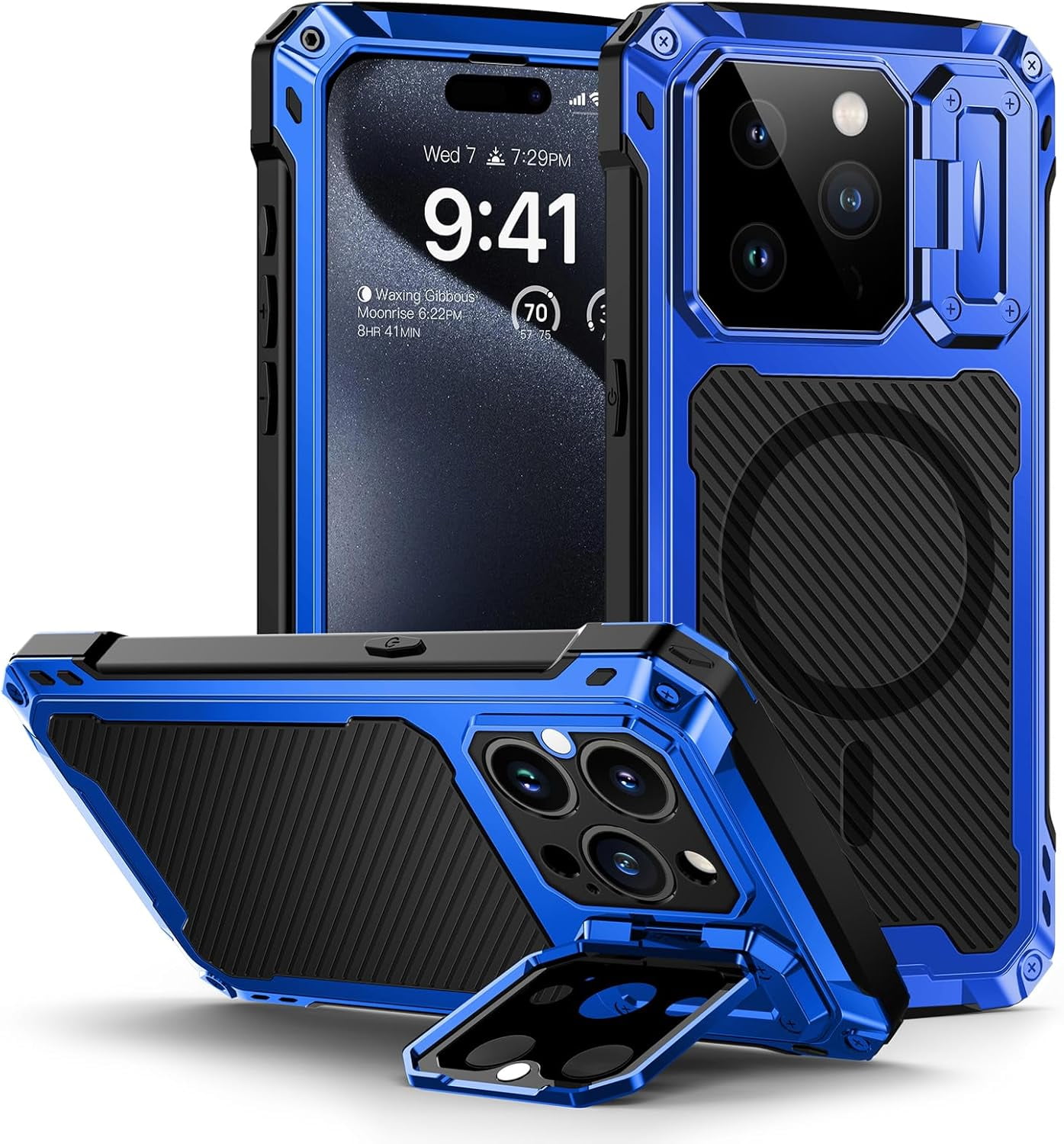 iPhone 15 Metal Case, [Built-in Camera Kickstand & Glass Screen ...