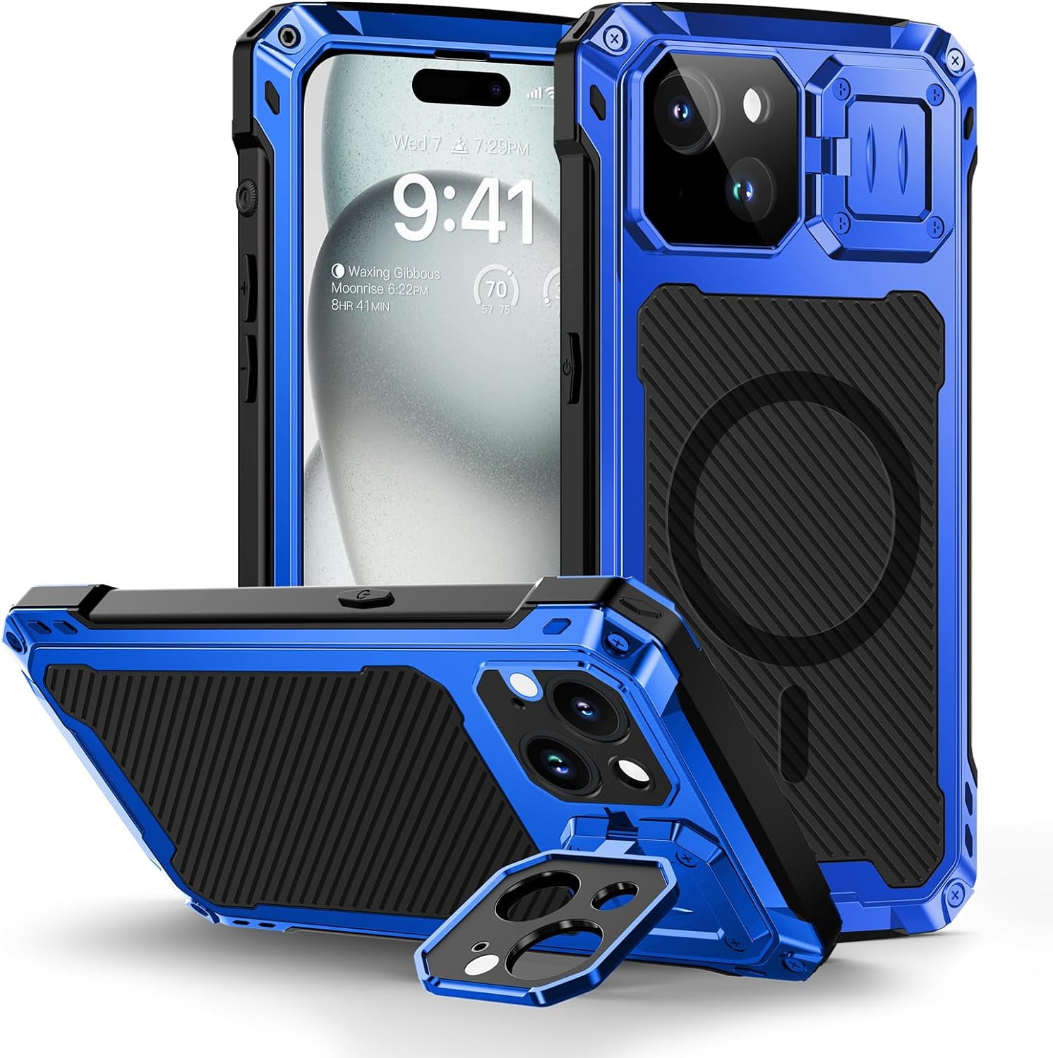 for iPhone 15 Plus Metal Case, [Built-in Camera Kickstand & Glass ...