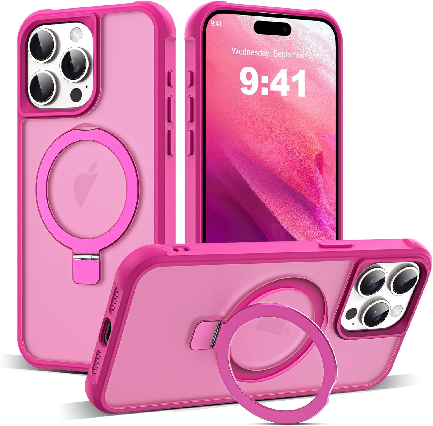 for iPhone 15 Pro Case with Invisible Ring Stand Translucent iPhone 15 ...