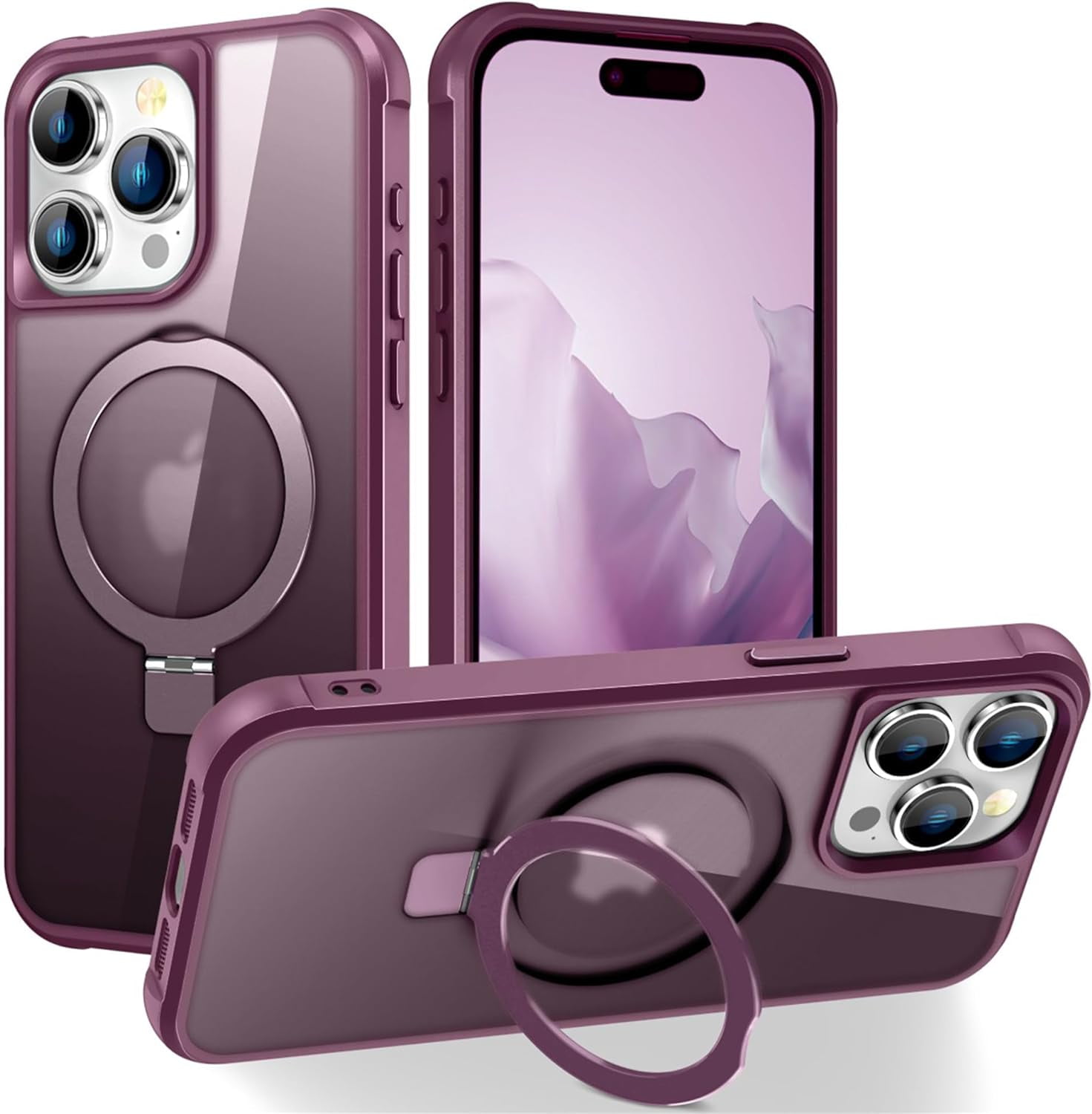 for iPhone 15 Pro Case with Invisible Ring Stand Translucent iPhone 15 ...