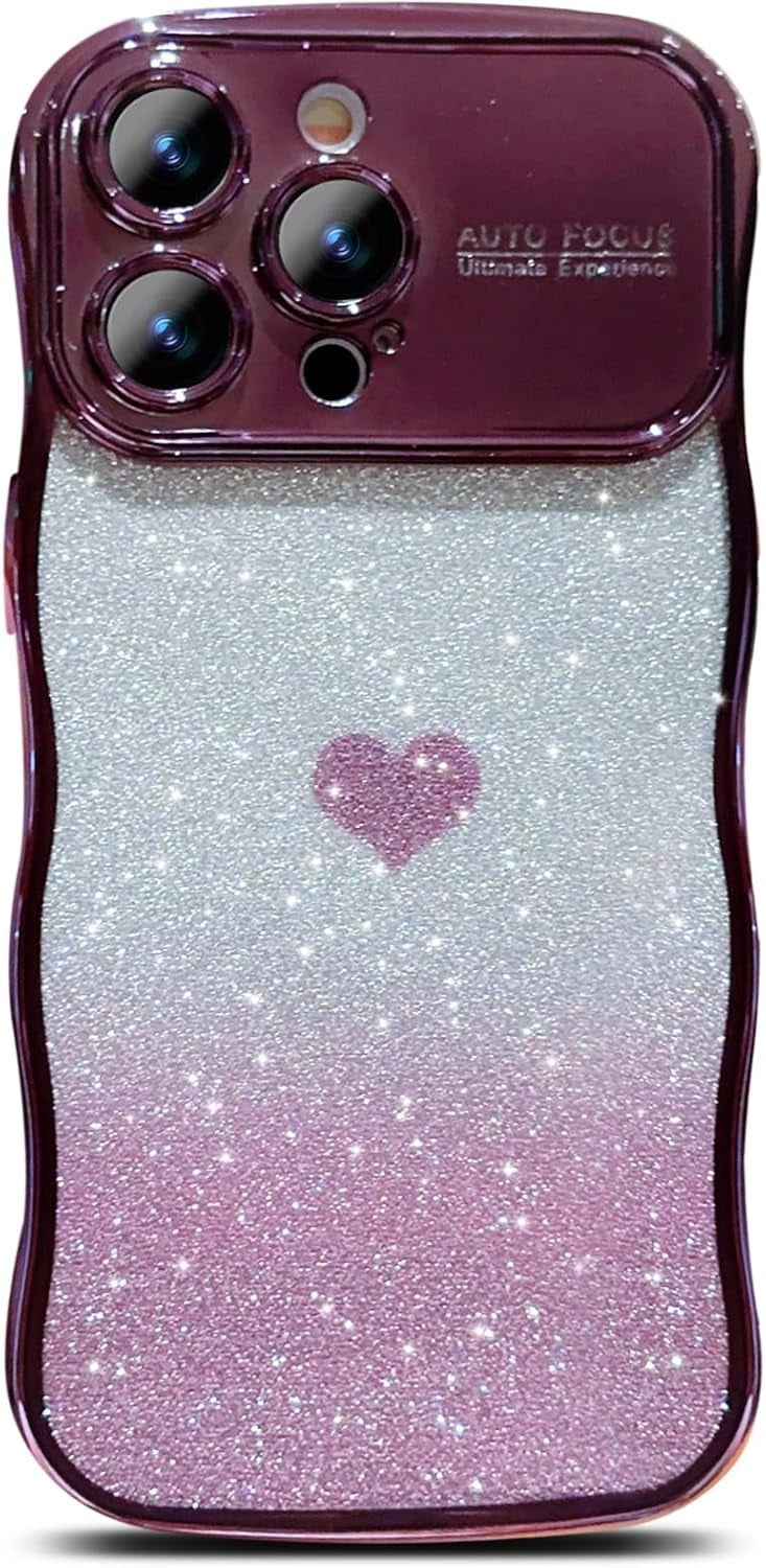 iPhone 15 Pro Max 5g Phone Case with Gradient Glitter Bling Love Heart Luxury Plated Large ...