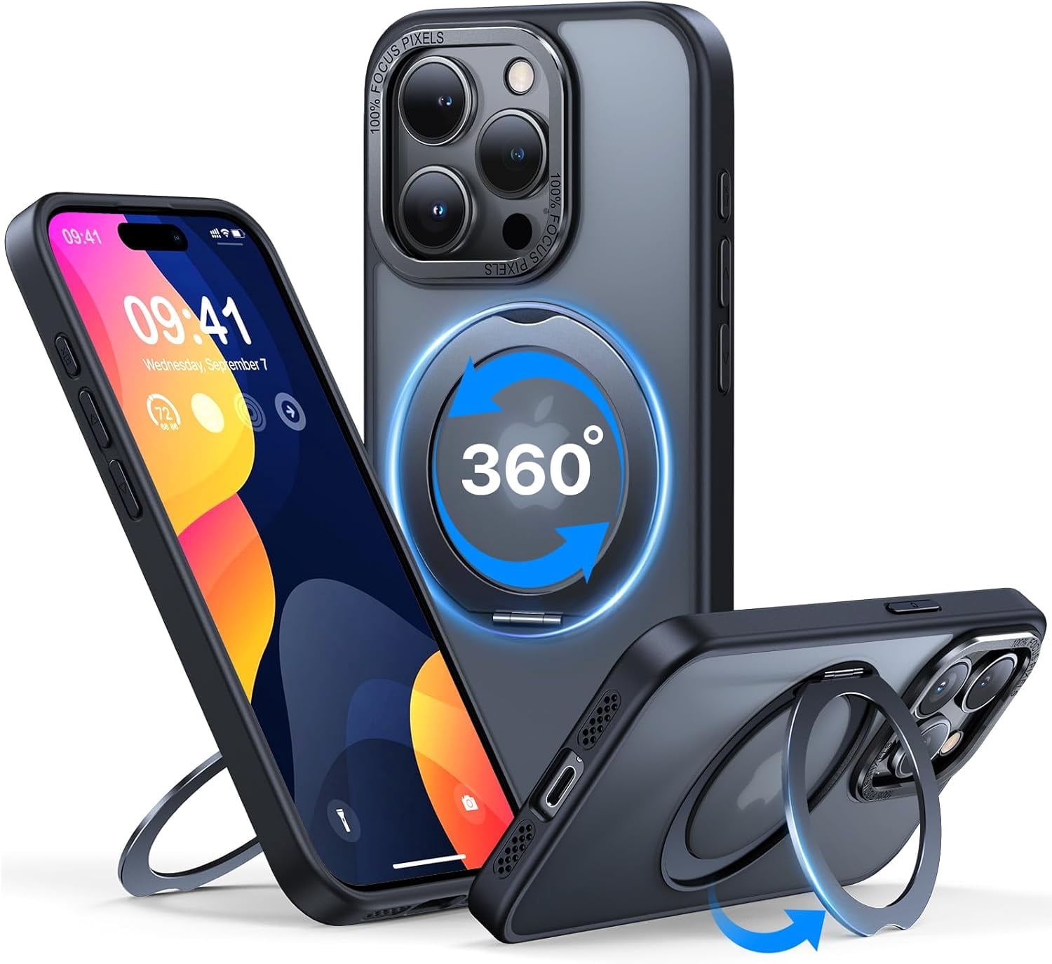 for iPhone 15 Pro Max Case, 360° Rotatable Ring Stand Case Compatible ...
