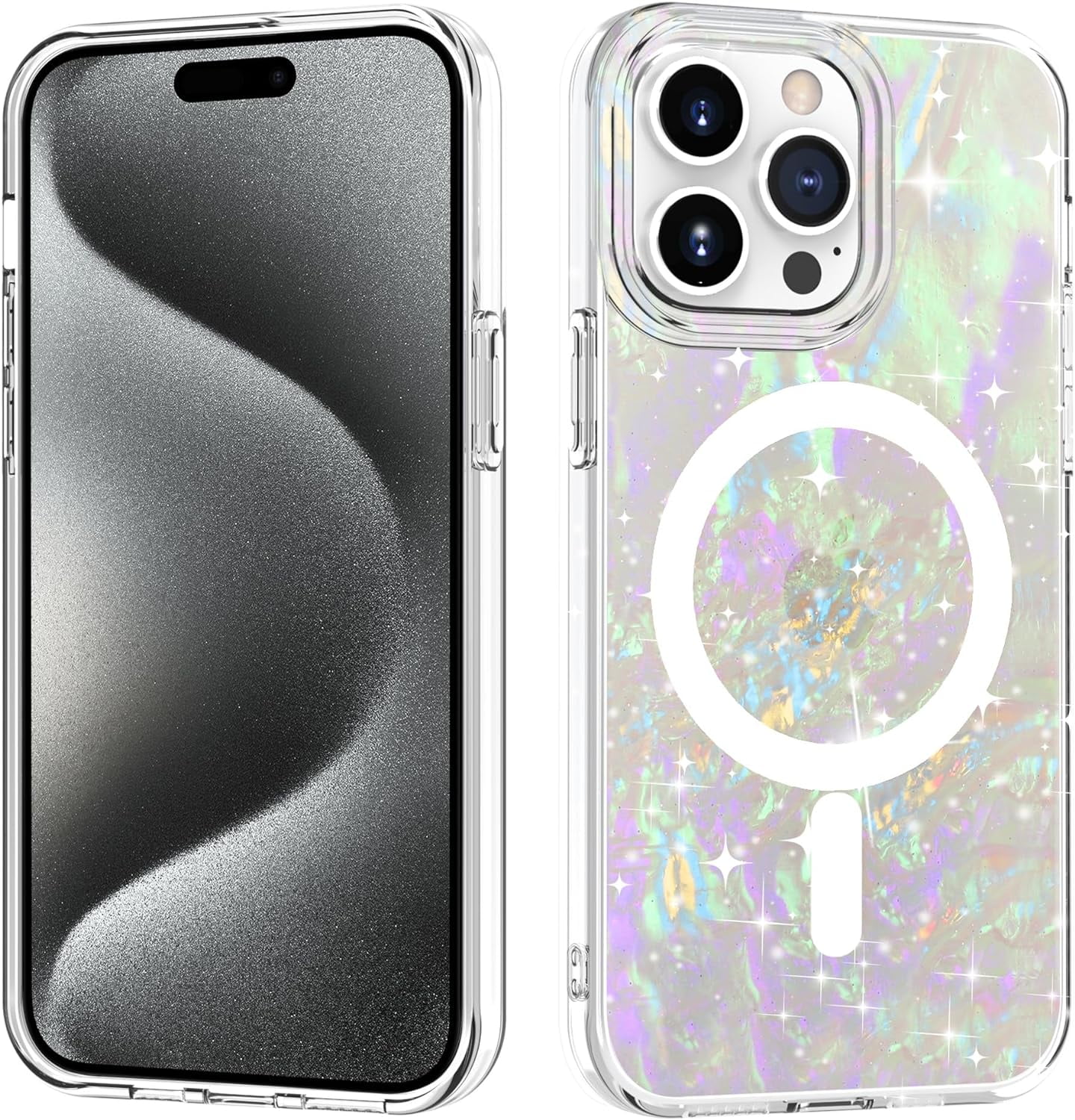 for iPhone 15 Pro Max Case,Compatible with MagSafe,Cute Glitter Pearl ...