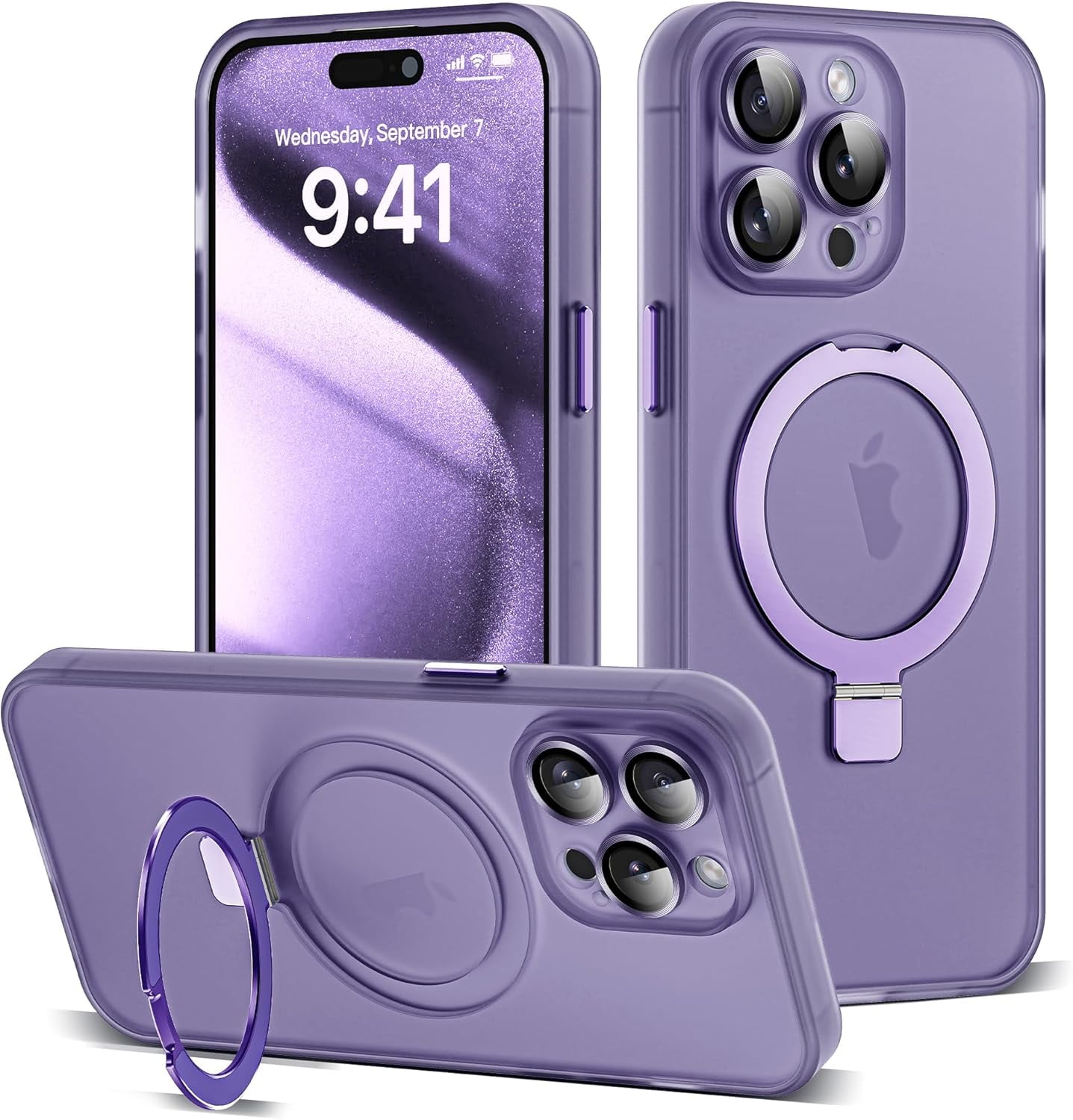 for iPhone 15 Pro Max Case with Magnetic Invisible Ring Stand Full ...