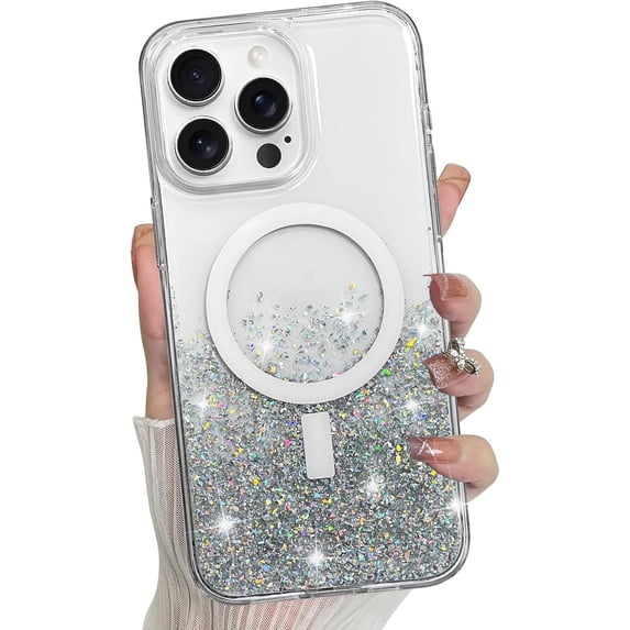 for iPhone 15 Pro Max Case, Sparkly Glitter Bling Back, Magnetic ...