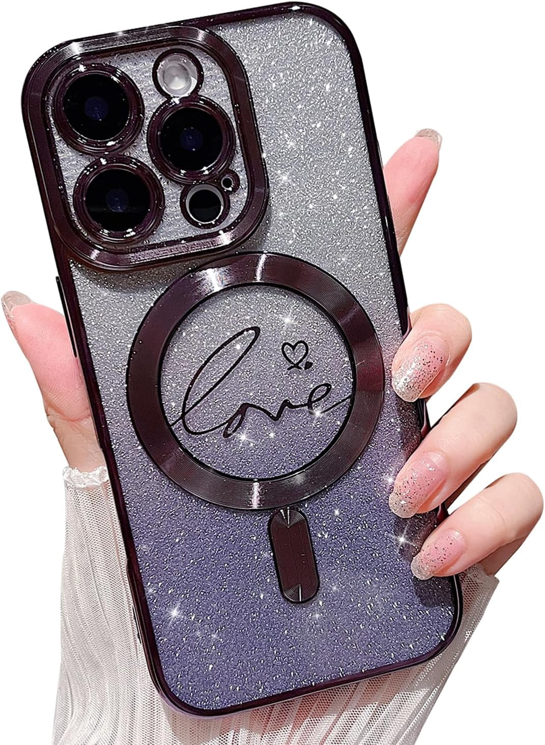 for iPhone 15 Pro Max Clear Magnetic Glitter Phone Cases [Compatible ...