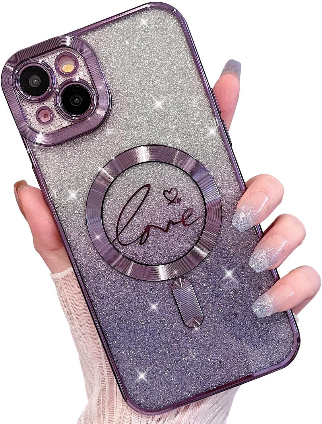 for iPhone 15 Pro Max Clear Magnetic Glitter Phone Cases [Compatible ...