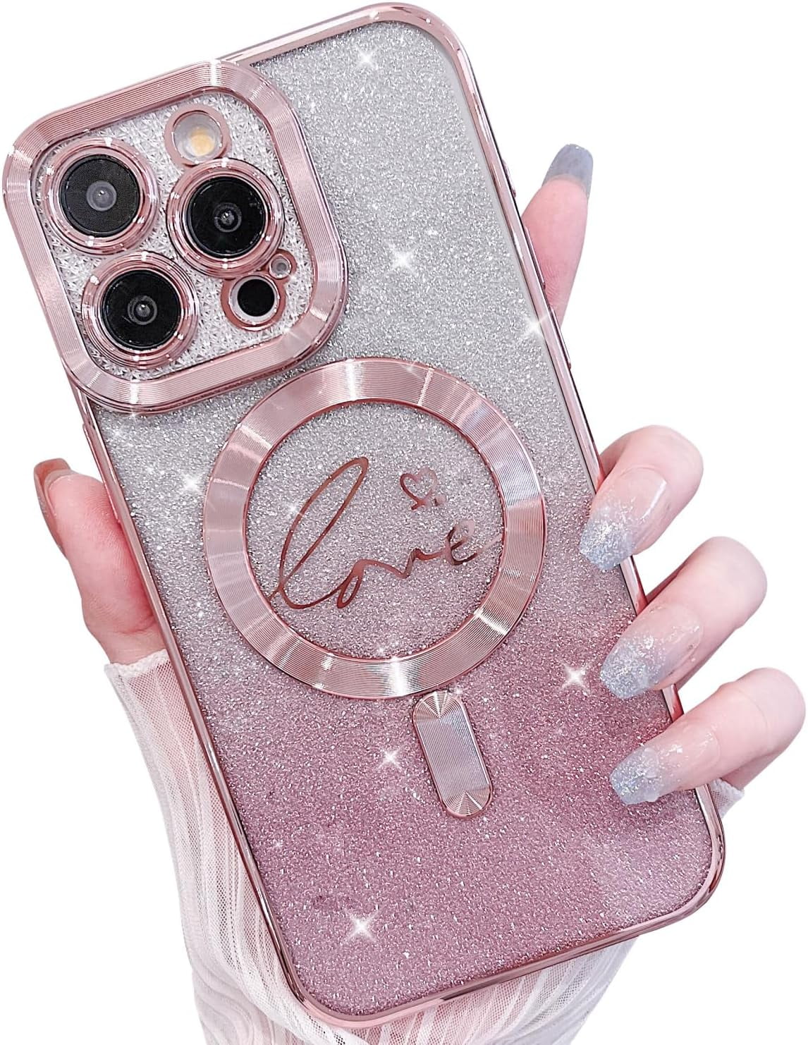 for iPhone 15 Pro Max Clear Magnetic Glitter Phone Cases [Compatible ...