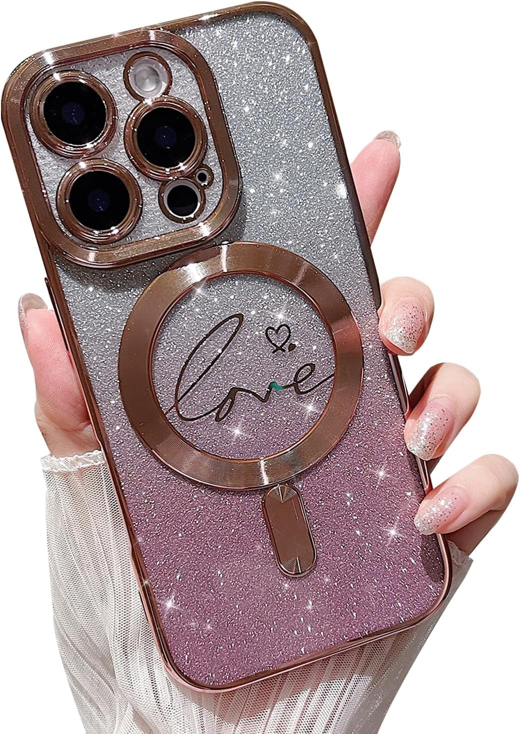 for iPhone 15 Pro Max Clear Magnetic Glitter Phone Cases [Compatible ...