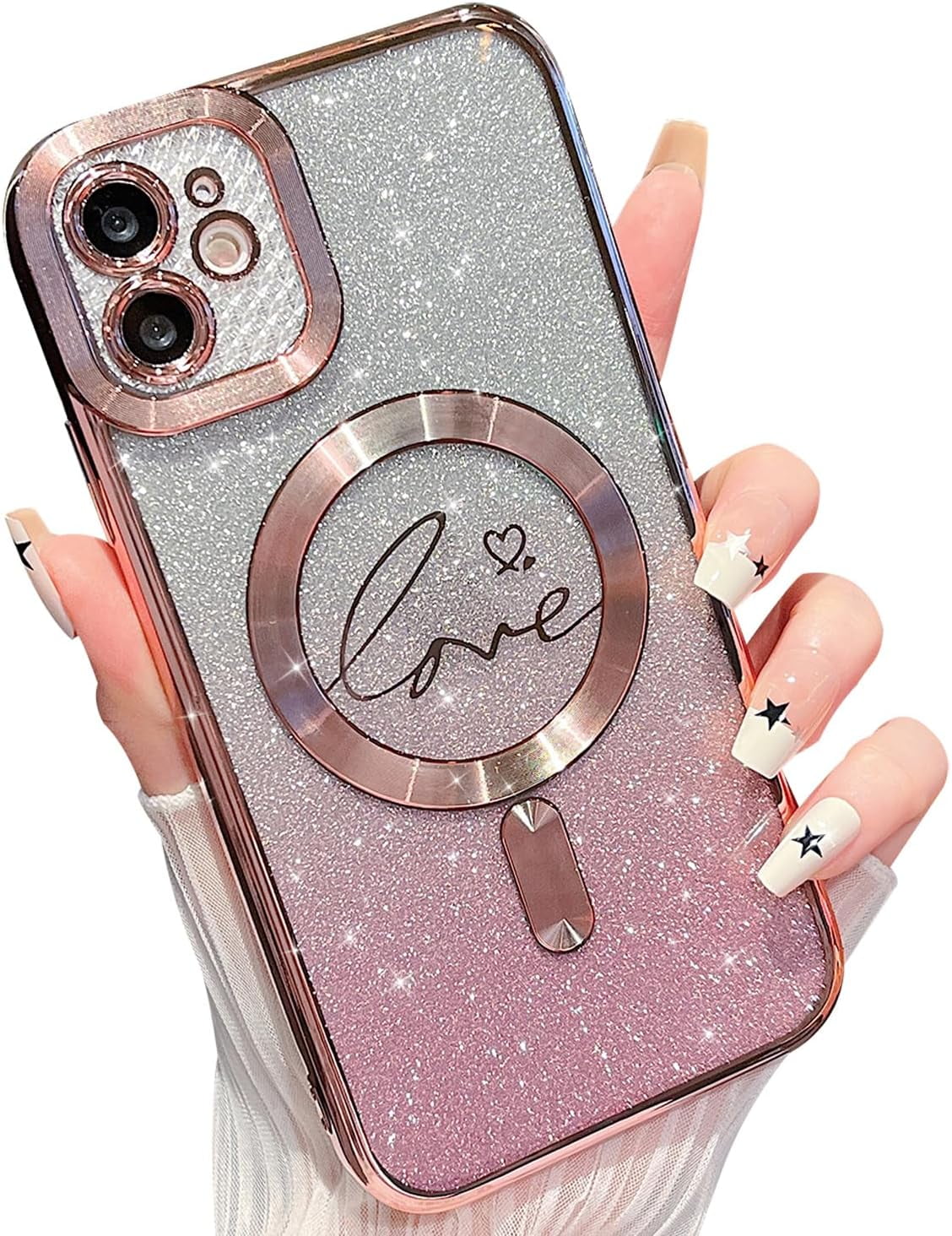for iPhone 15 Pro Max Clear Magnetic Glitter Phone Cases [Compatible ...
