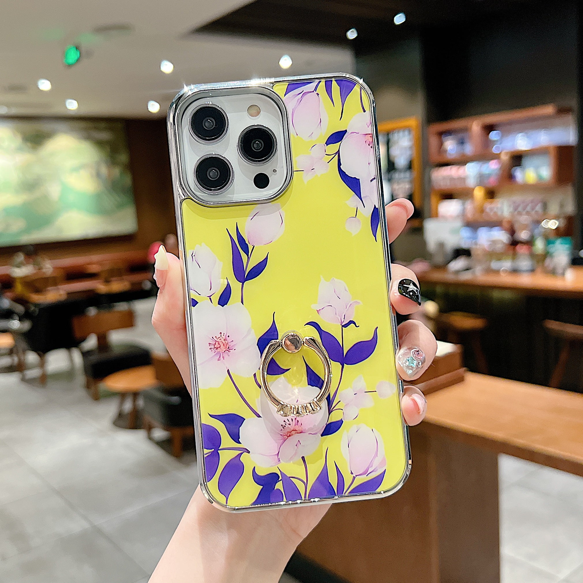 for iPhone 15 Pro Max Flower Case with Ring Holder, Clear Case with ...