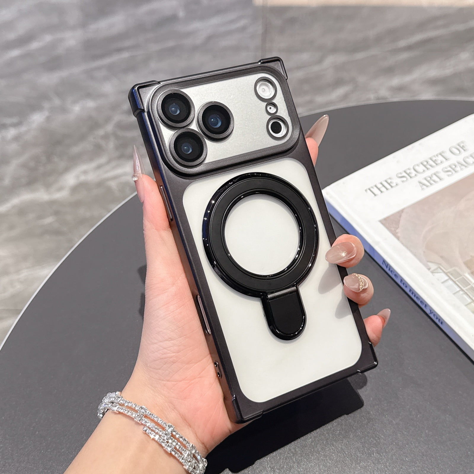 for iPhone 15 Pro Plating Magnetic Ring Kickstand Straight Edge Matte ...