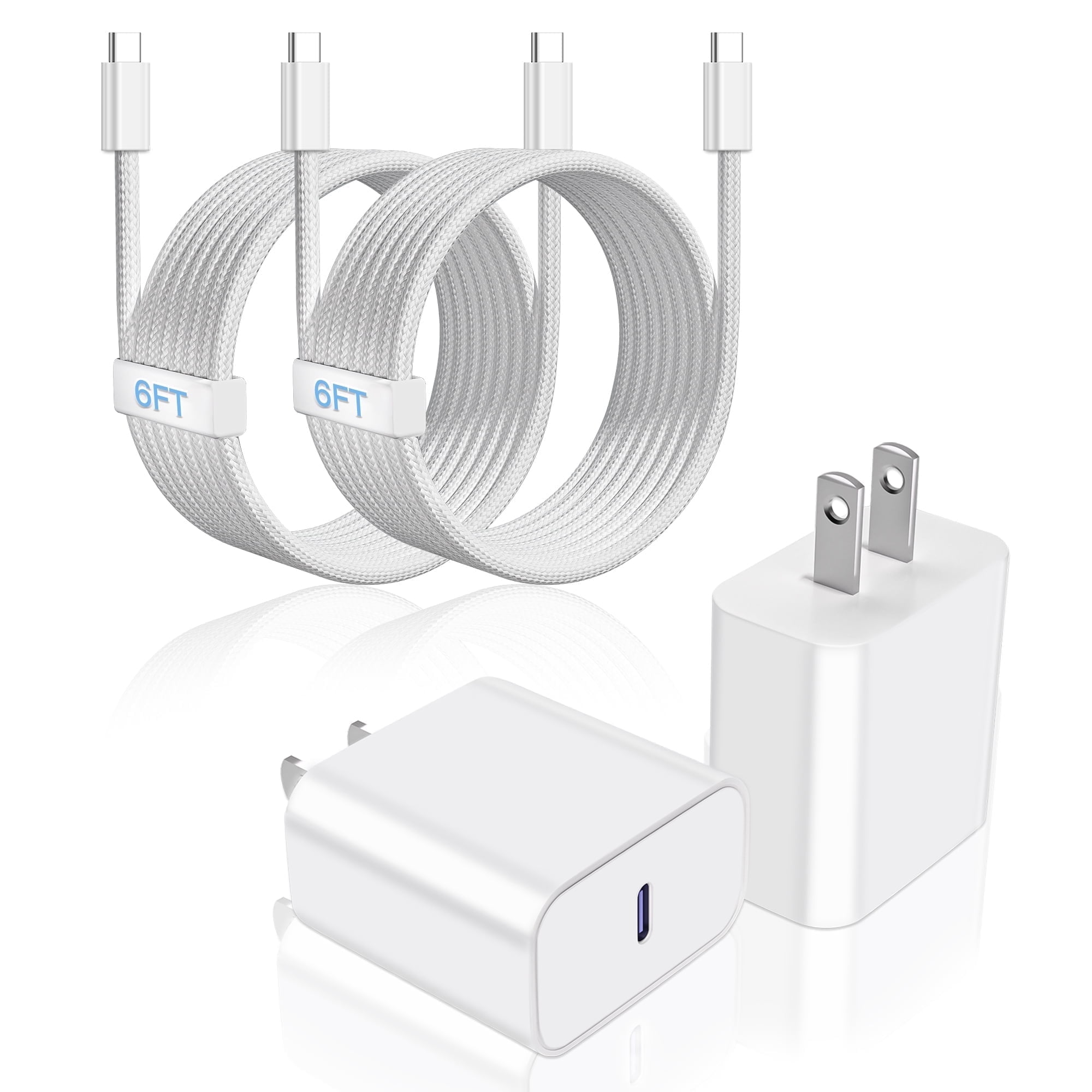 USB C Fast Charger,2 Pack 20W USB C Wall Charger Block with 6FT Braided ...