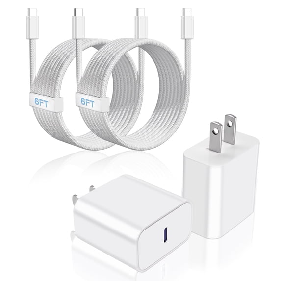 USB C Fast Charger,2 Pack 20W USB C Wall Charger Block with 6FT Braided ...