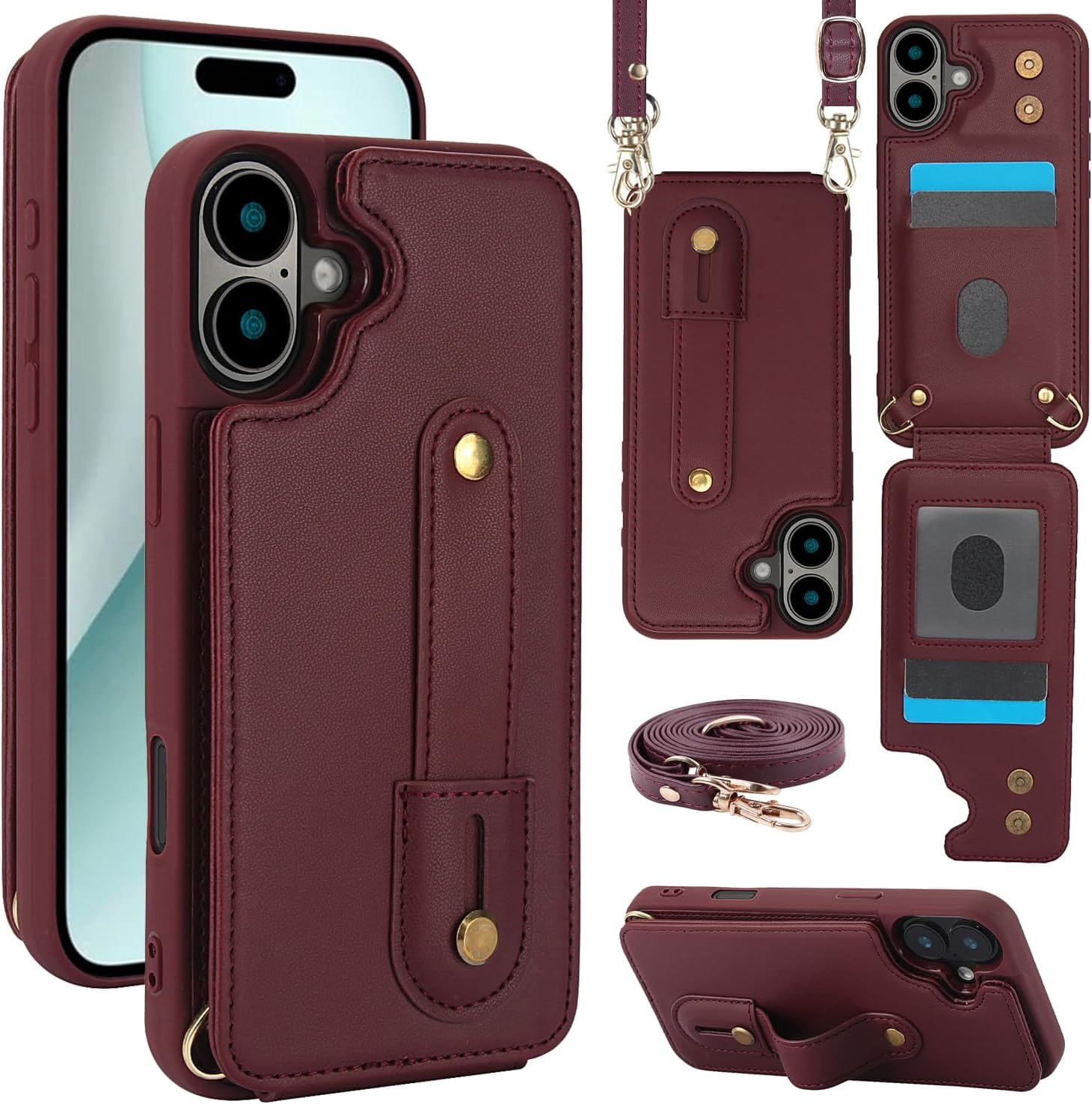 for iPhone 16/16 Pro/16 ProMax Case Premium Leather Flip Card Holder ...