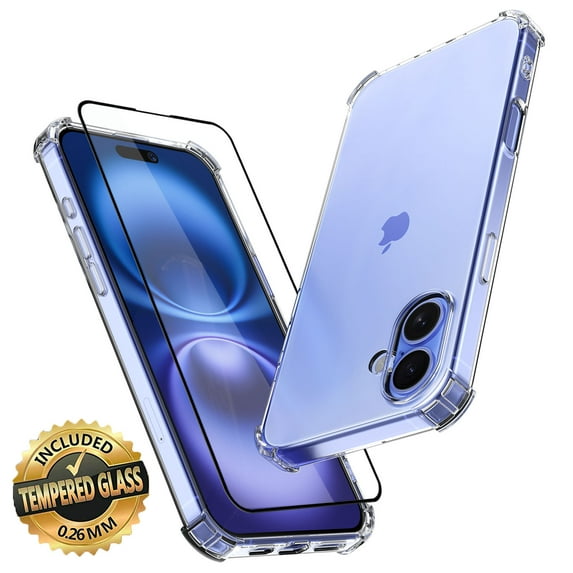 For iPhone 16 Clear Case, Phone Case with Tempered Glass Screen ...