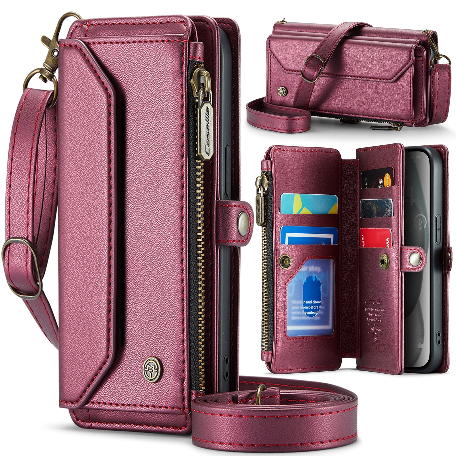 for iPhone 16 Full Body Protection Wallet Folio Flip Case, Shoulder ...
