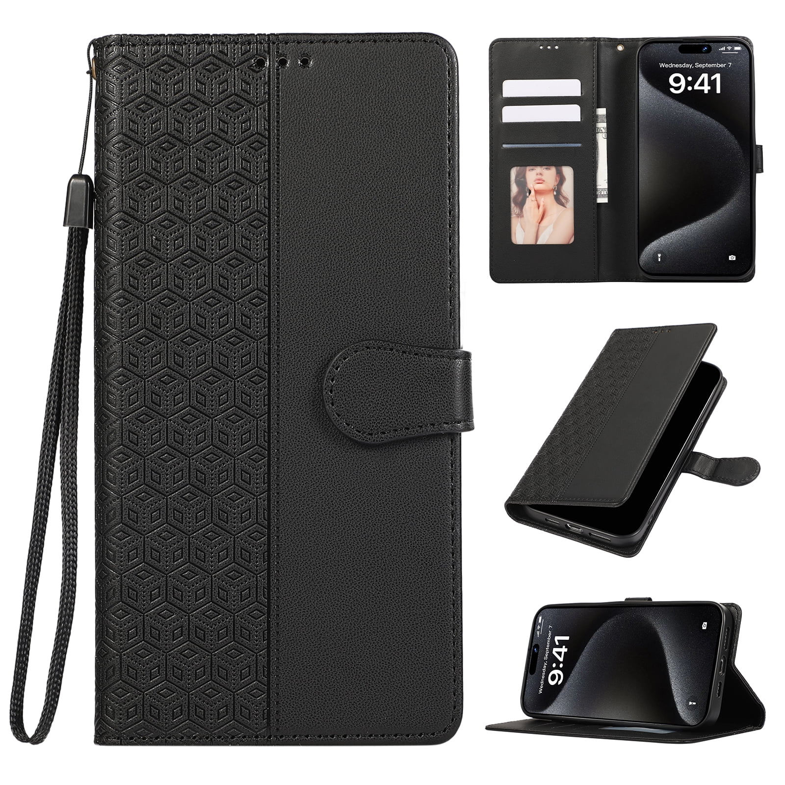 for iPhone 16 Phone Case Wallet Card Holder, PU Leather Kickstand Flip ...