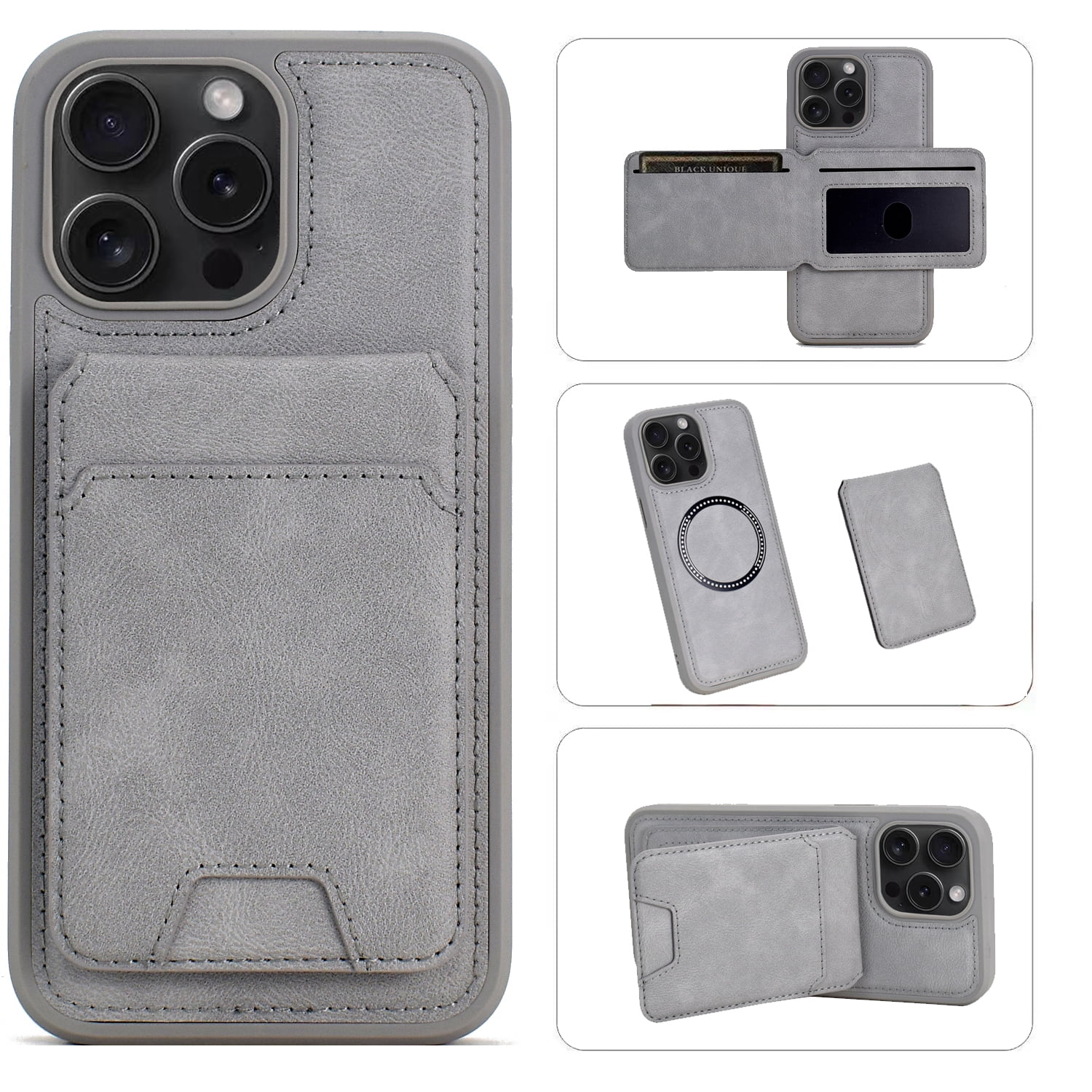 for iPhone 16 Plus Back Case with Detachable Magnetic Card Bag, Classic ...