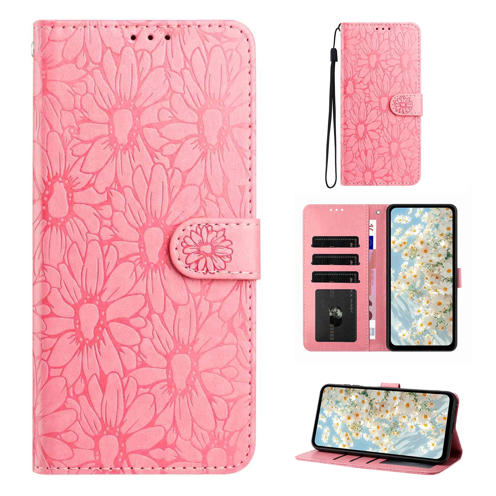 for iPhone 16 Plus Floral Embossed Wallet Case, Rugged PU Leather Phone ...