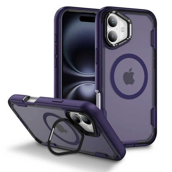 For iPhone 16 Plus Magnetic Phone Case,Built-in Lens Ring Kickstand,2 ...