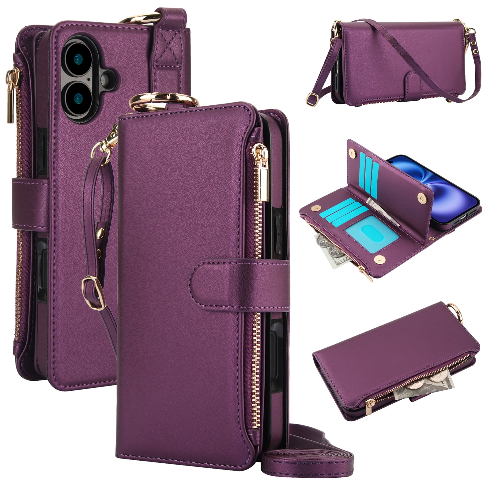 for iPhone 16 Plus Wallet Case, Multi-Functional Purse Case with Card ...
