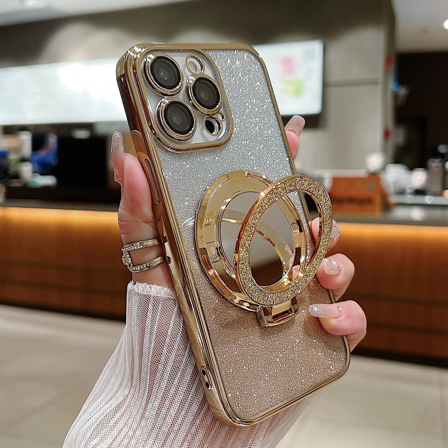 for iPhone 16 Pro Case, Bling Magnetic Ring Stand [Military Drop ...