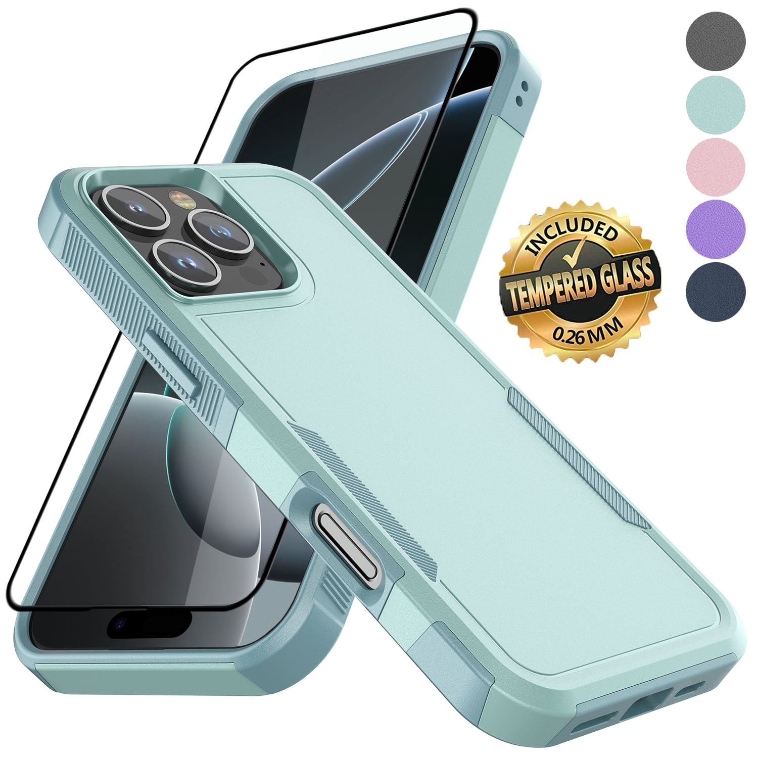 For iPhone 16 Pro Case with Tempered Glass Screen Protector, Tekcoo ...