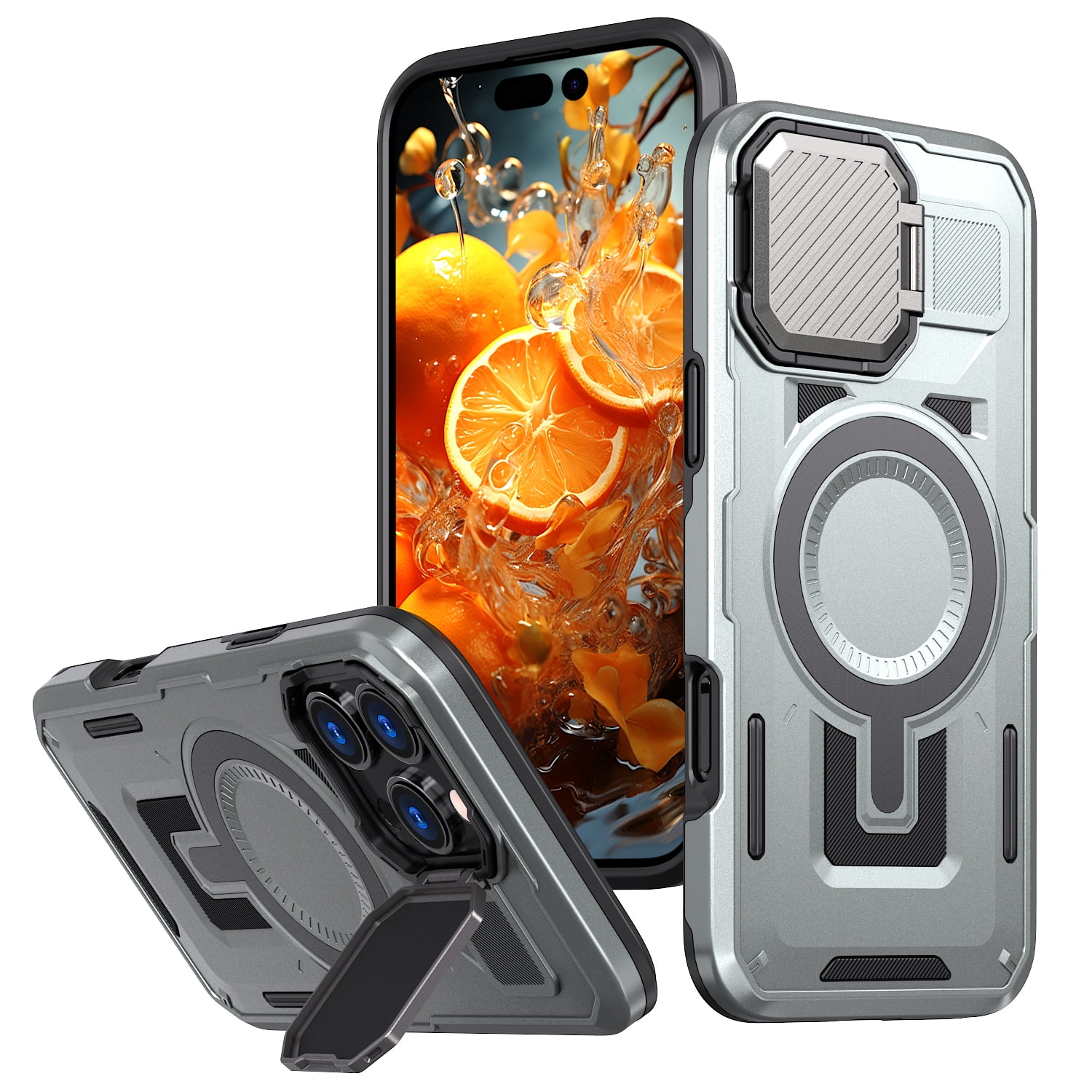 for iPhone 16 Pro Max Armor Case with Stand, [Compatible with MagSafe ...