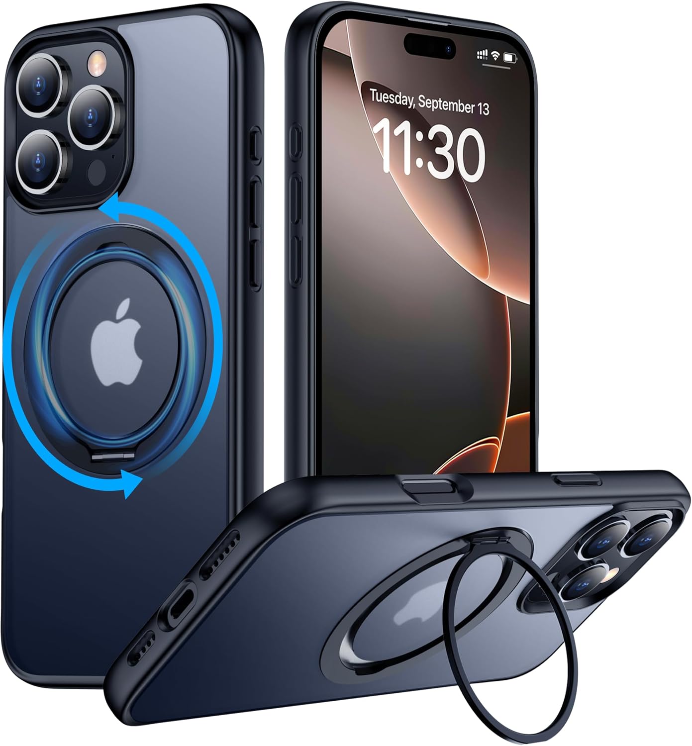 for iPhone 16 Pro Max Case, 360°Rotatable Ring Stand Case Matte Skin ...