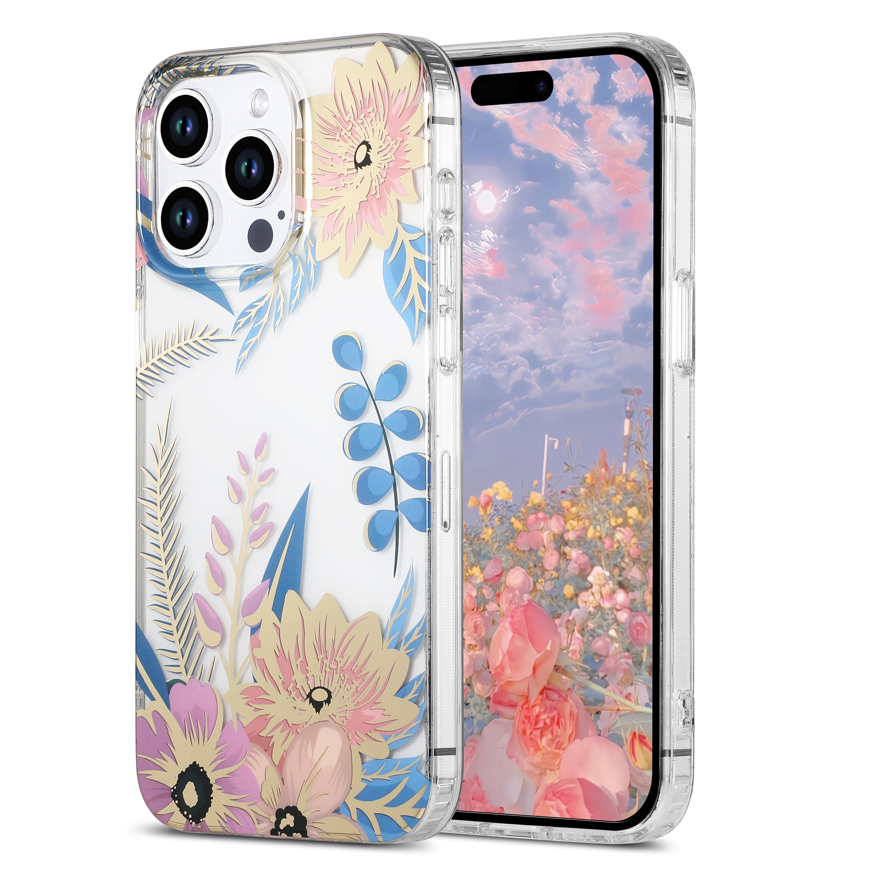for iPhone 16 Pro Max Case Clear Flower Floral Women Girl Cute Phone ...